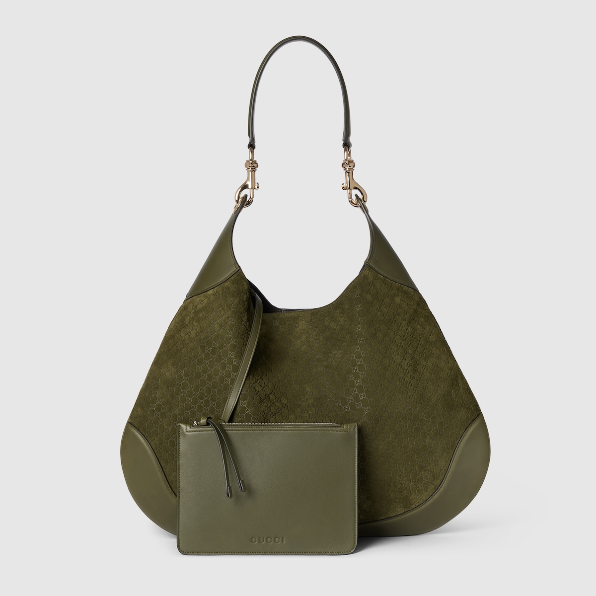 Gucci B large shoulder bag in dark green GG suede | GUCCI® US