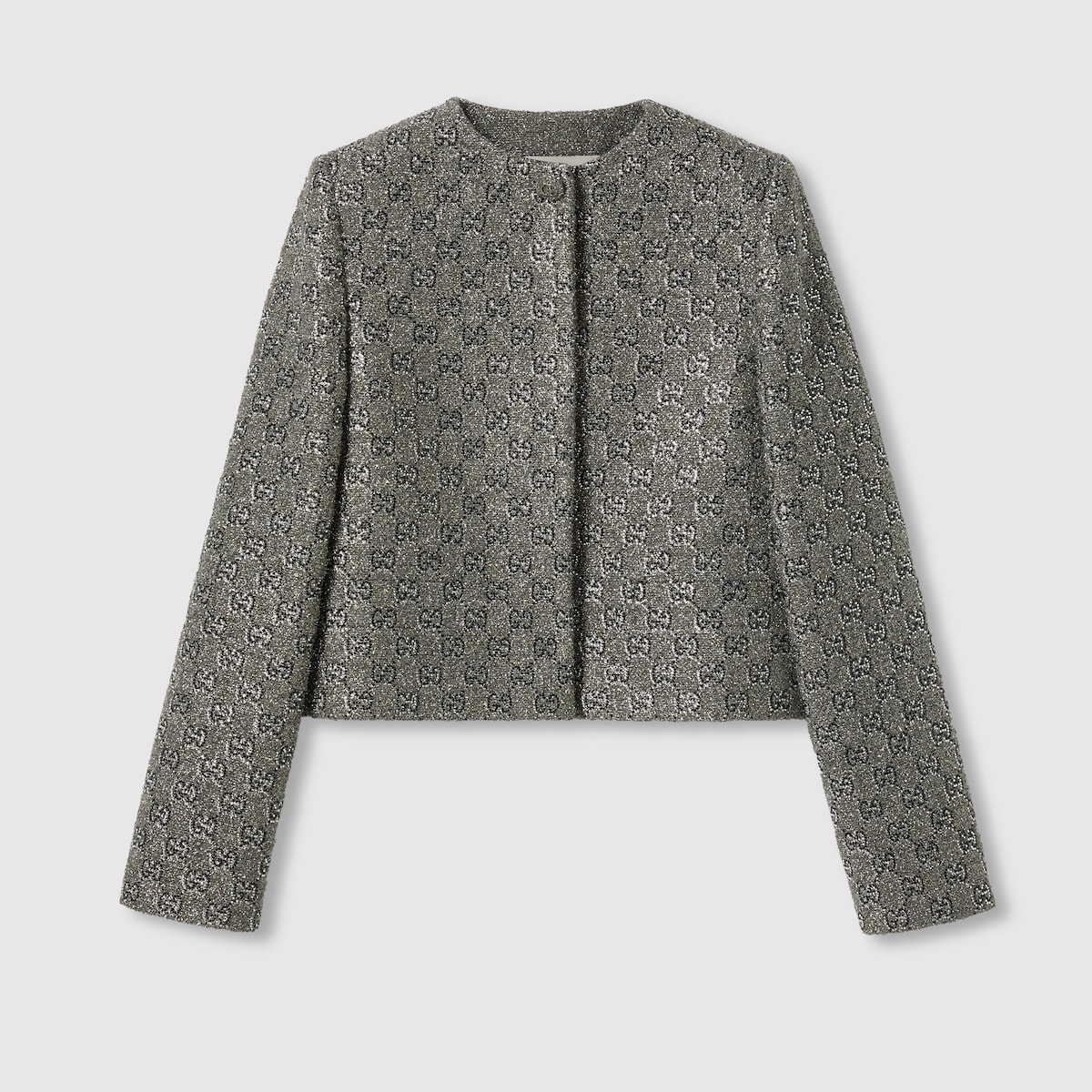 Embroidered GG wool tweed jacket in grey | GUCCI® PT