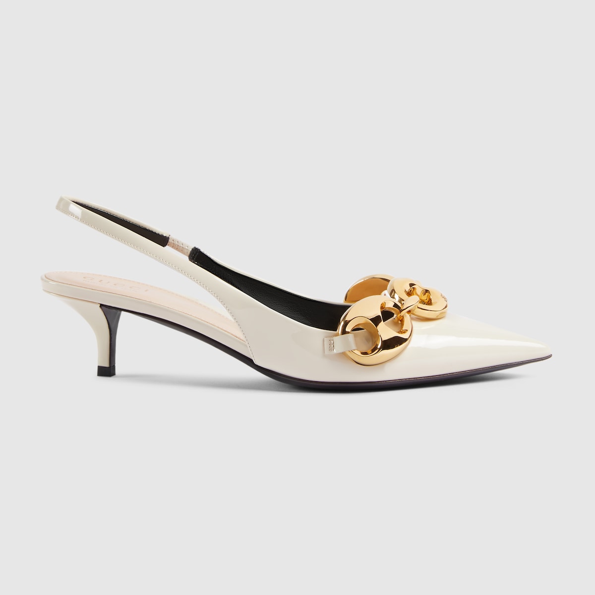 Zapato de salón Gucci Marina Chain para mujer en piel de charol marrón ...