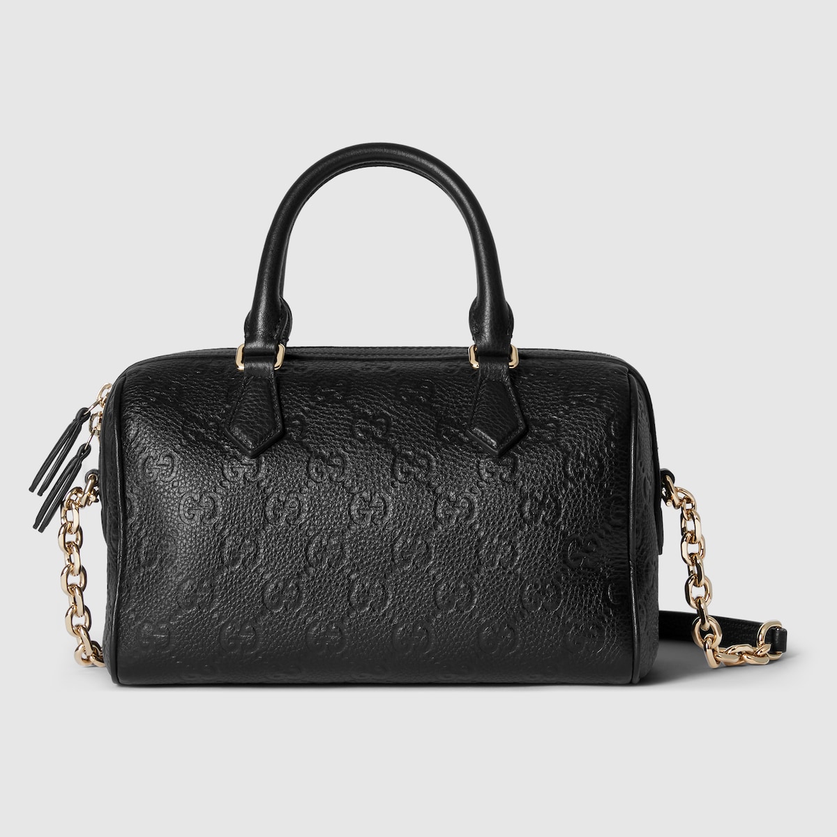 GG Emblem medium boston bag in black GG leather | GUCCI® SG