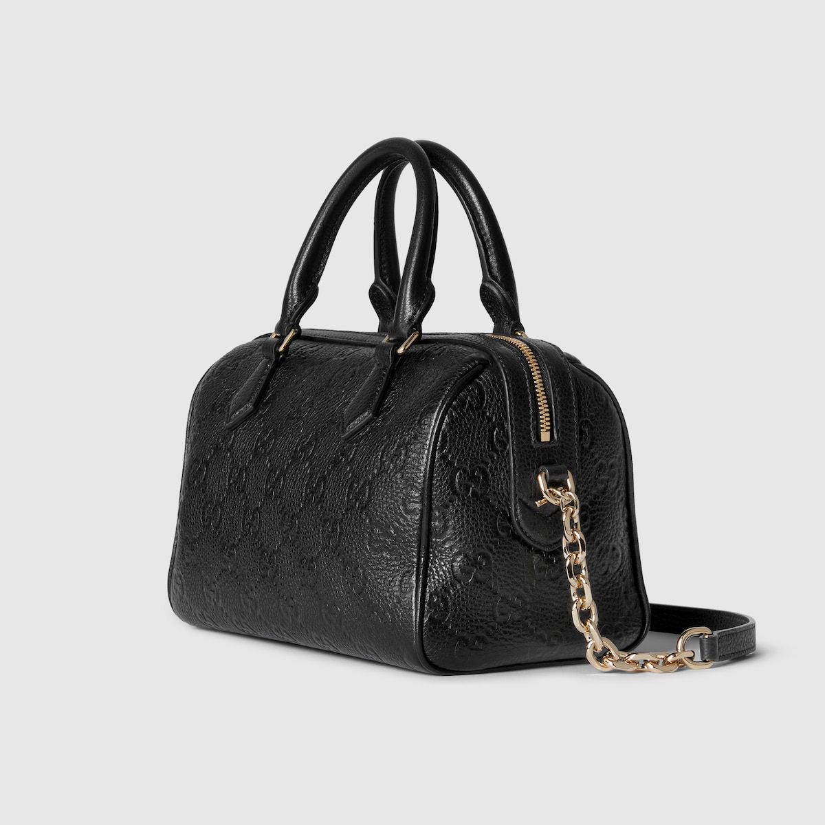 GG Emblem medium boston bag in black GG leather | GUCCI® SG