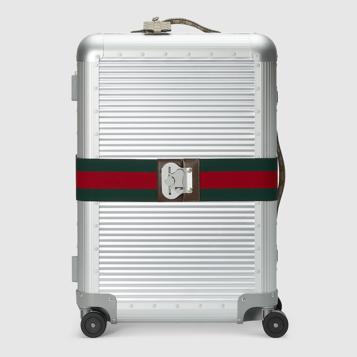 Gucci Porter medium trolley with luggage strap in silver aluminum ...