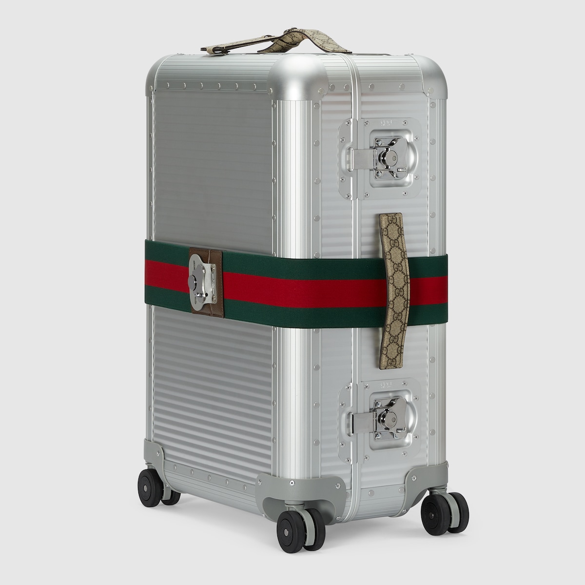 Gucci Porter medium trolley with luggage strap in silver aluminum ...