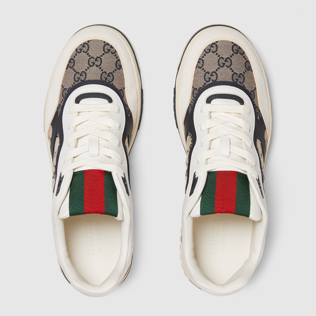 Men's Gucci Re-Web trainer in beige and blue GG canvas | GUCCI® UK