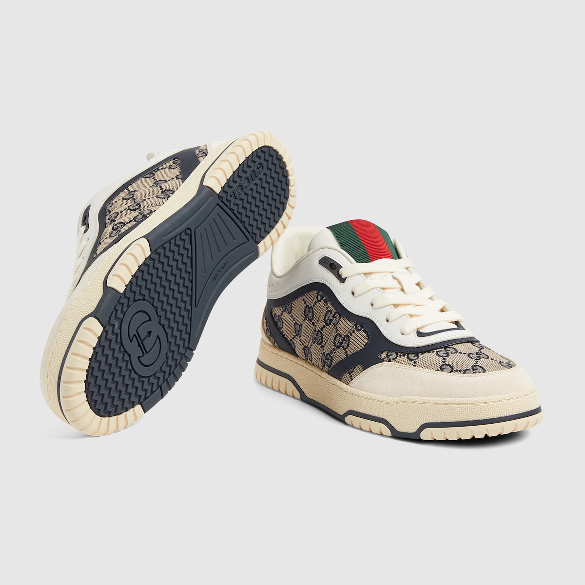 Men's Gucci Re-Web trainer in beige and blue GG canvas | GUCCI® Australia
