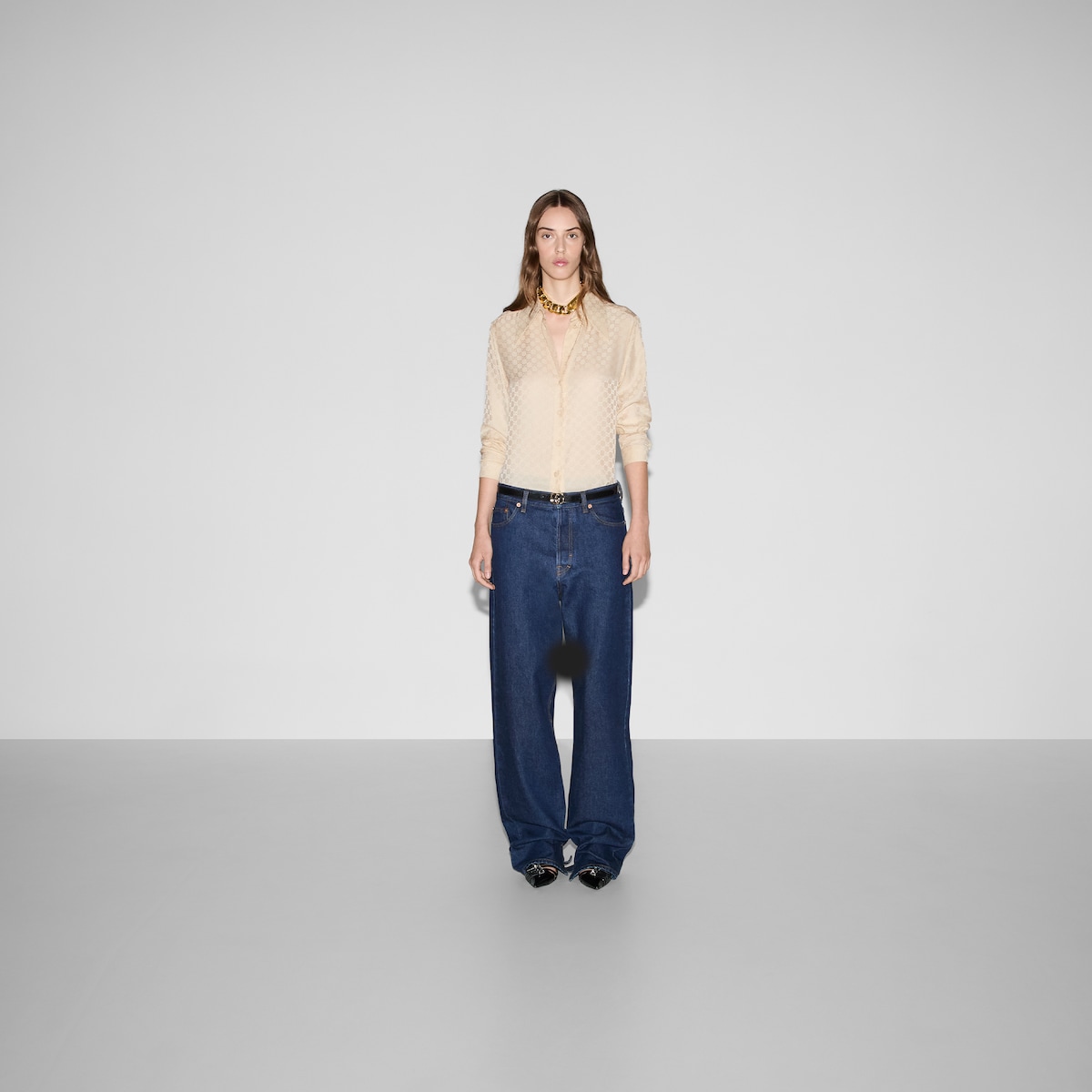 GG silk crepe shirt in ivory | GUCCI® US