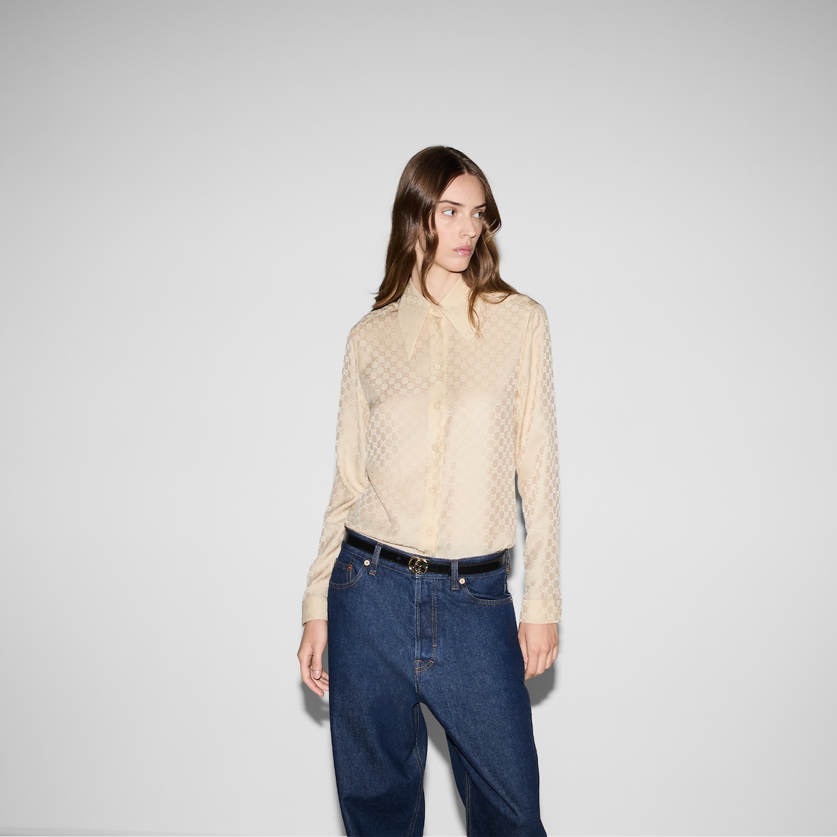 GG silk crepe shirt in ivory | GUCCI® US