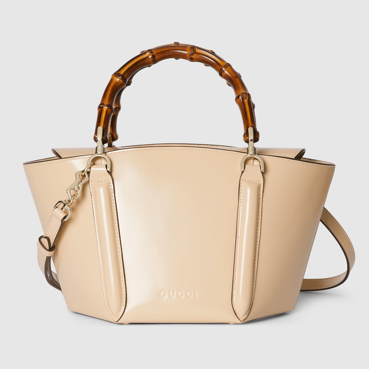Bolso tote con mango de bambú pequeño en piel beige claro | GUCCI® ES
