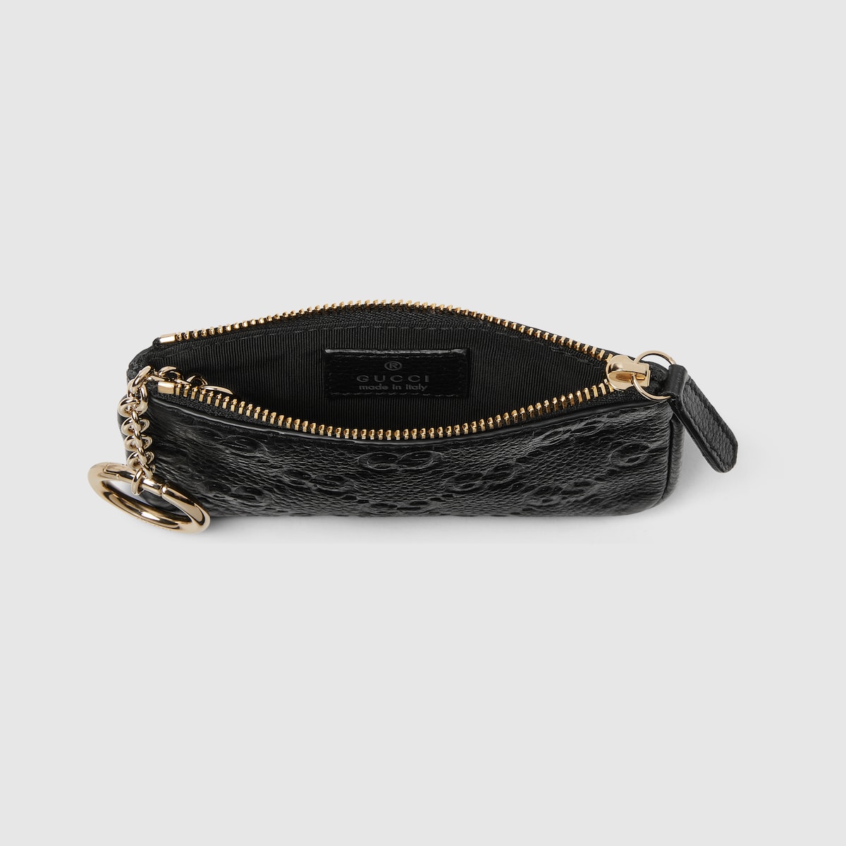 GG Emblem key pouch in black leather | GUCCI® CA