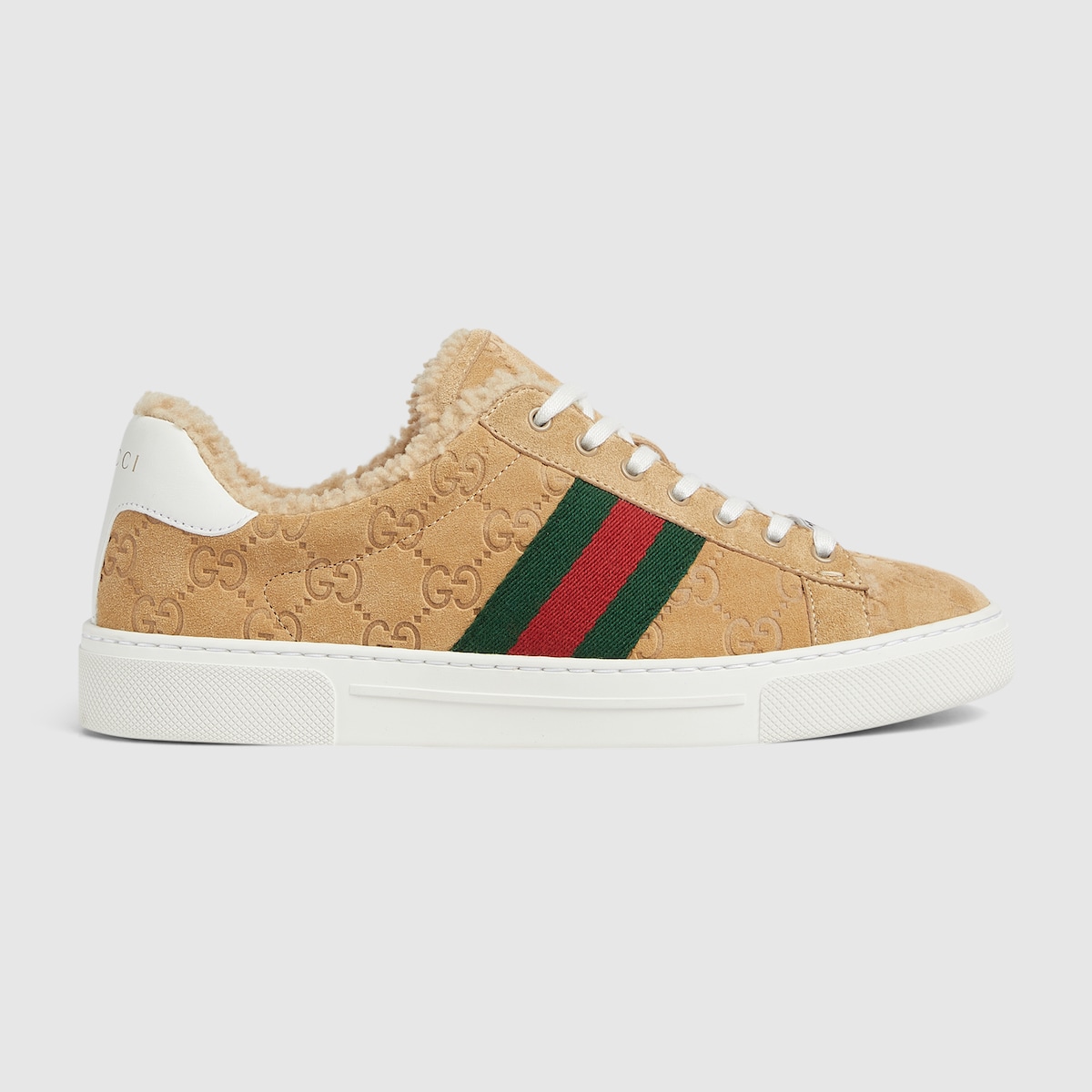 Women's Gucci Ace trainer in beige GG suede | GUCCI® UK
