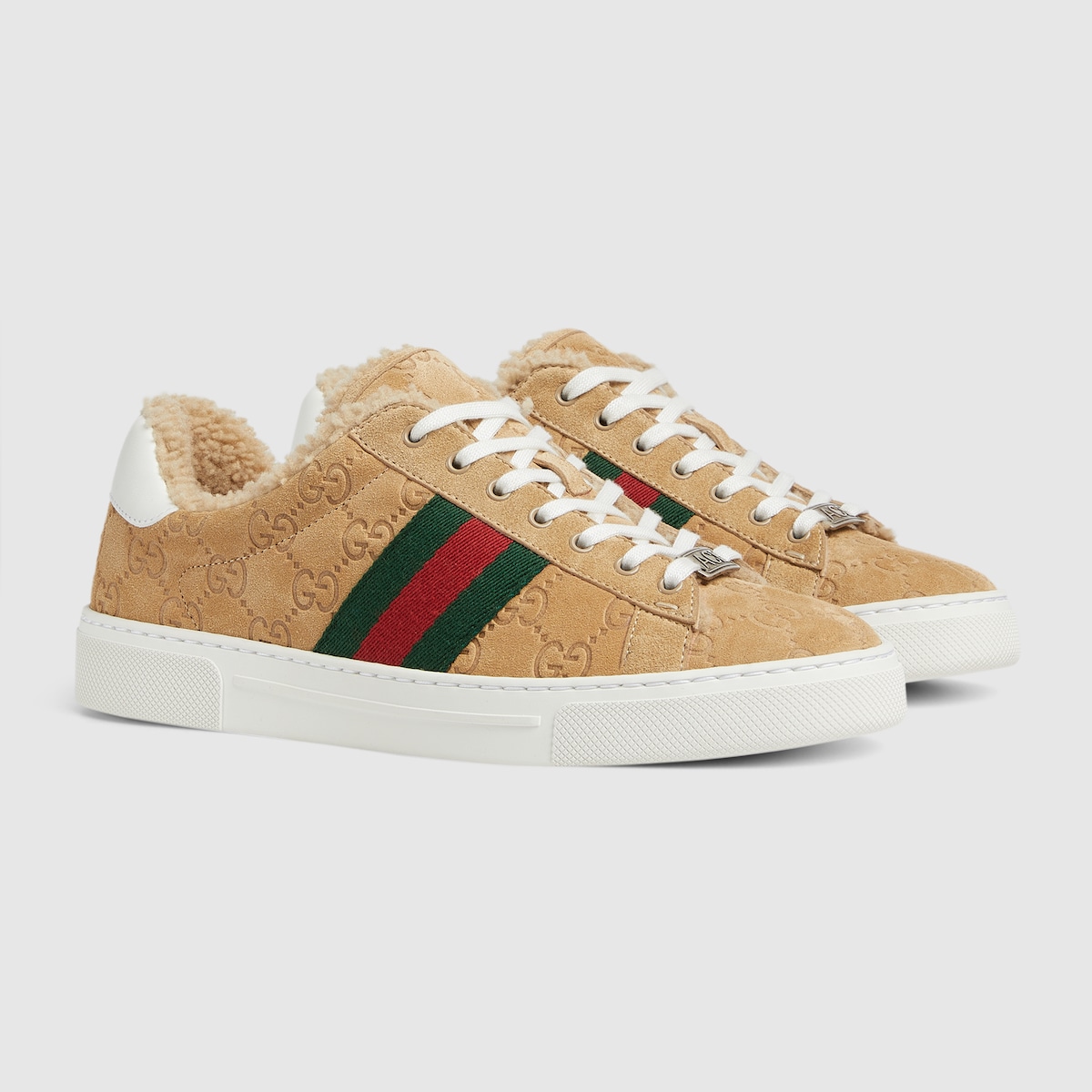 Women's Gucci Ace trainer in beige GG suede | GUCCI® UK