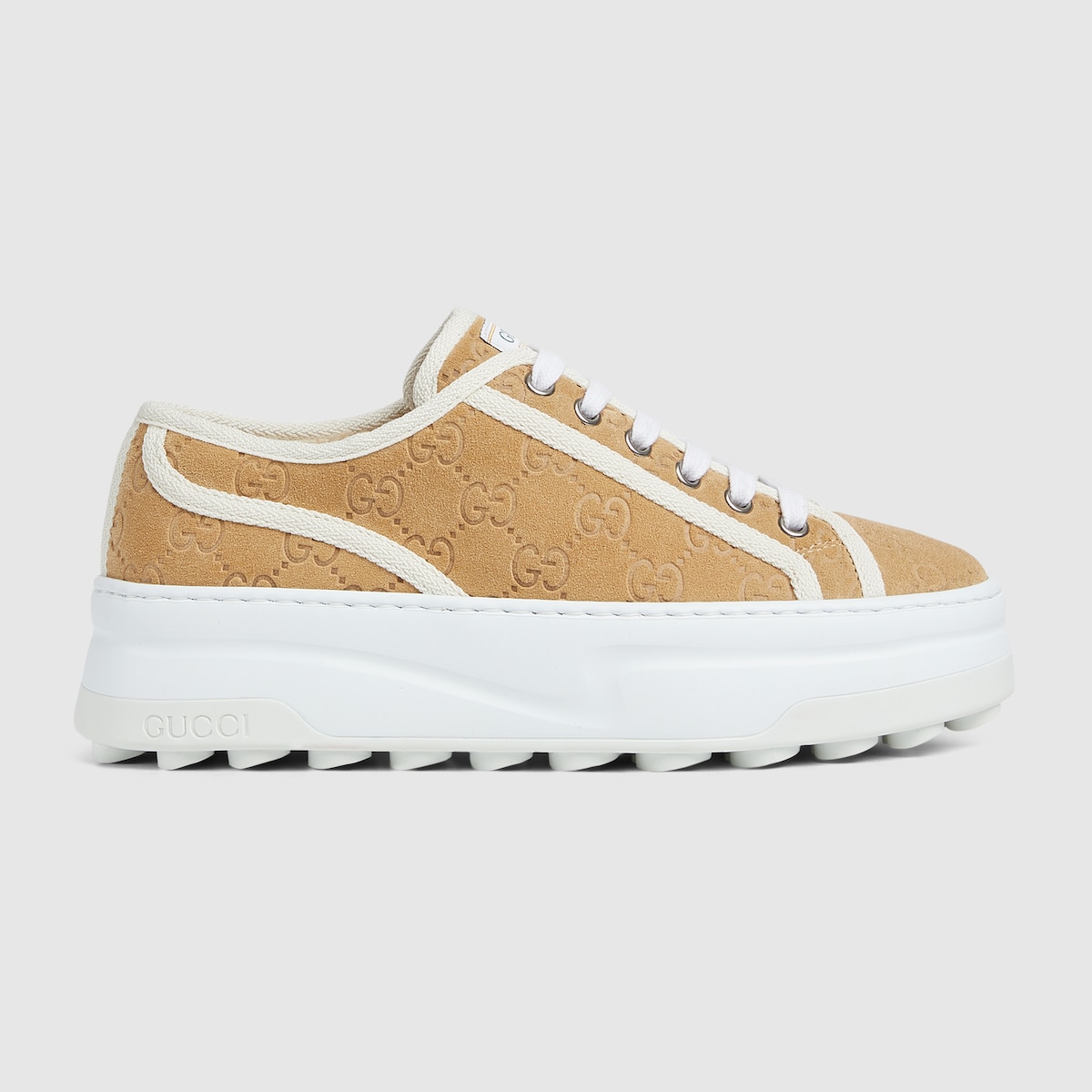 Baskets Gucci Tennis 1977 pour femme en daim GG beige | GUCCI® FR