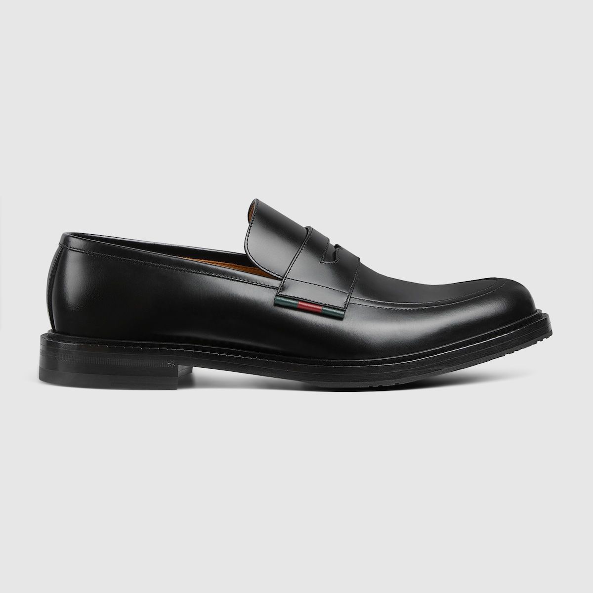 Mocassins avec bande Web en cuir pour homme en cuir noir | GUCCI® Canada