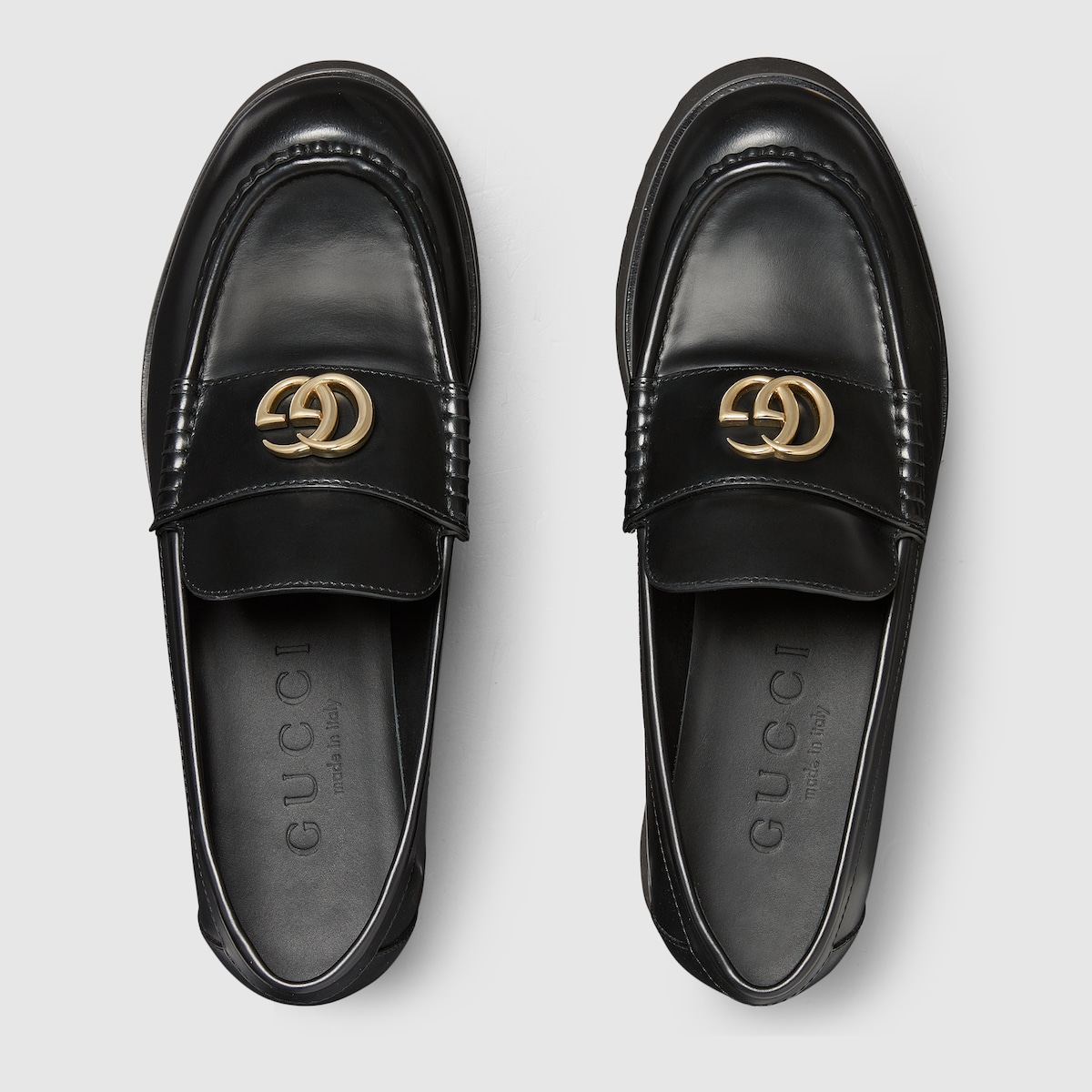 Mocassins creepers Double G pour femme en cuir noir | GUCCI® Canada