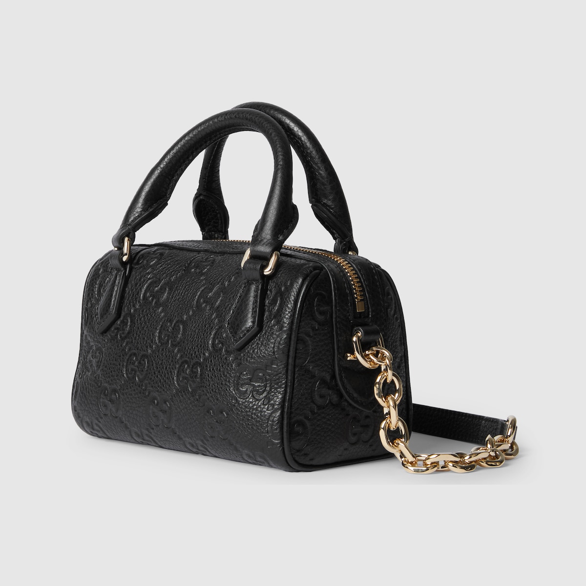 GG Emblem mini boston bag in black leather | GUCCI® UK
