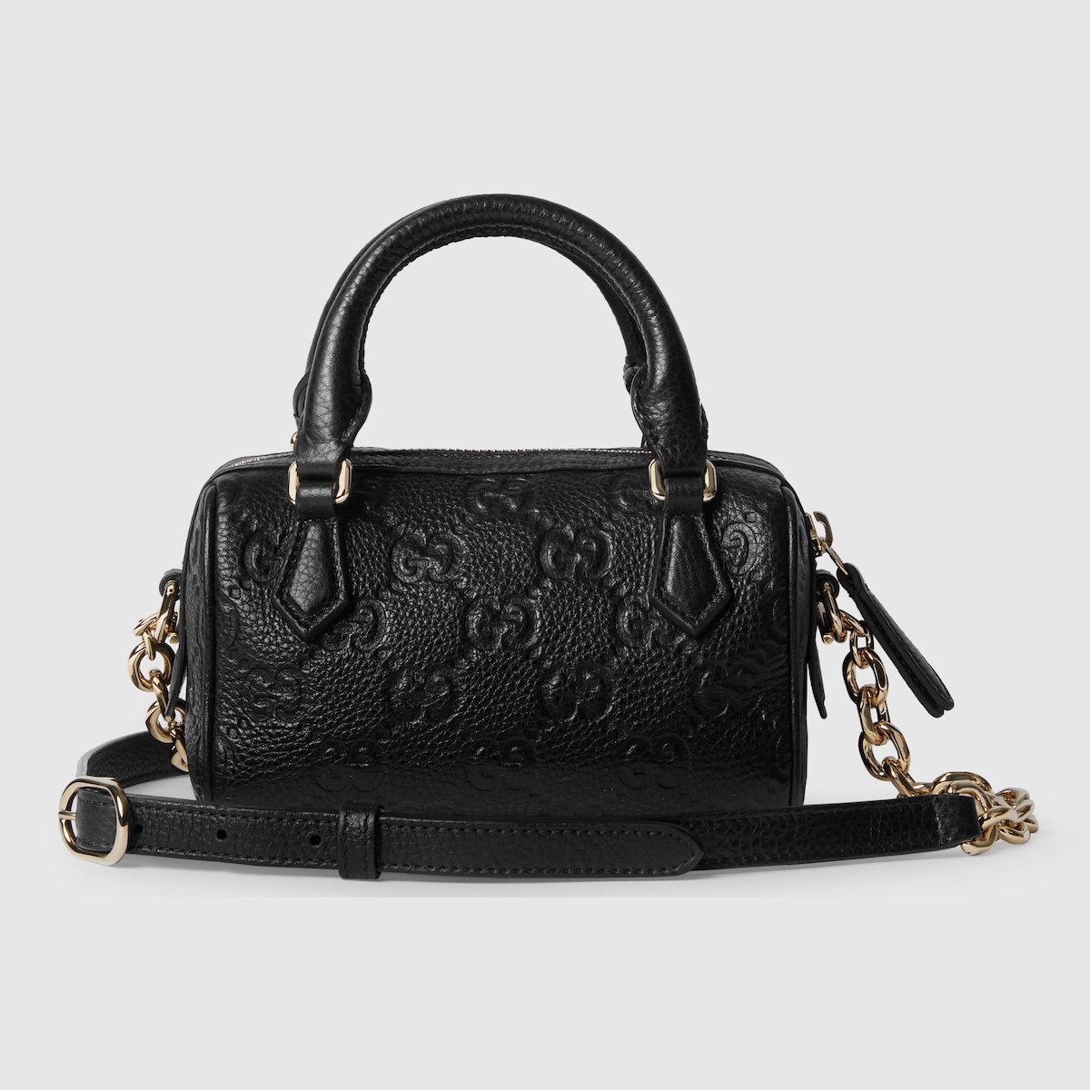 GG Emblem mini boston bag in black leather | GUCCI® UK