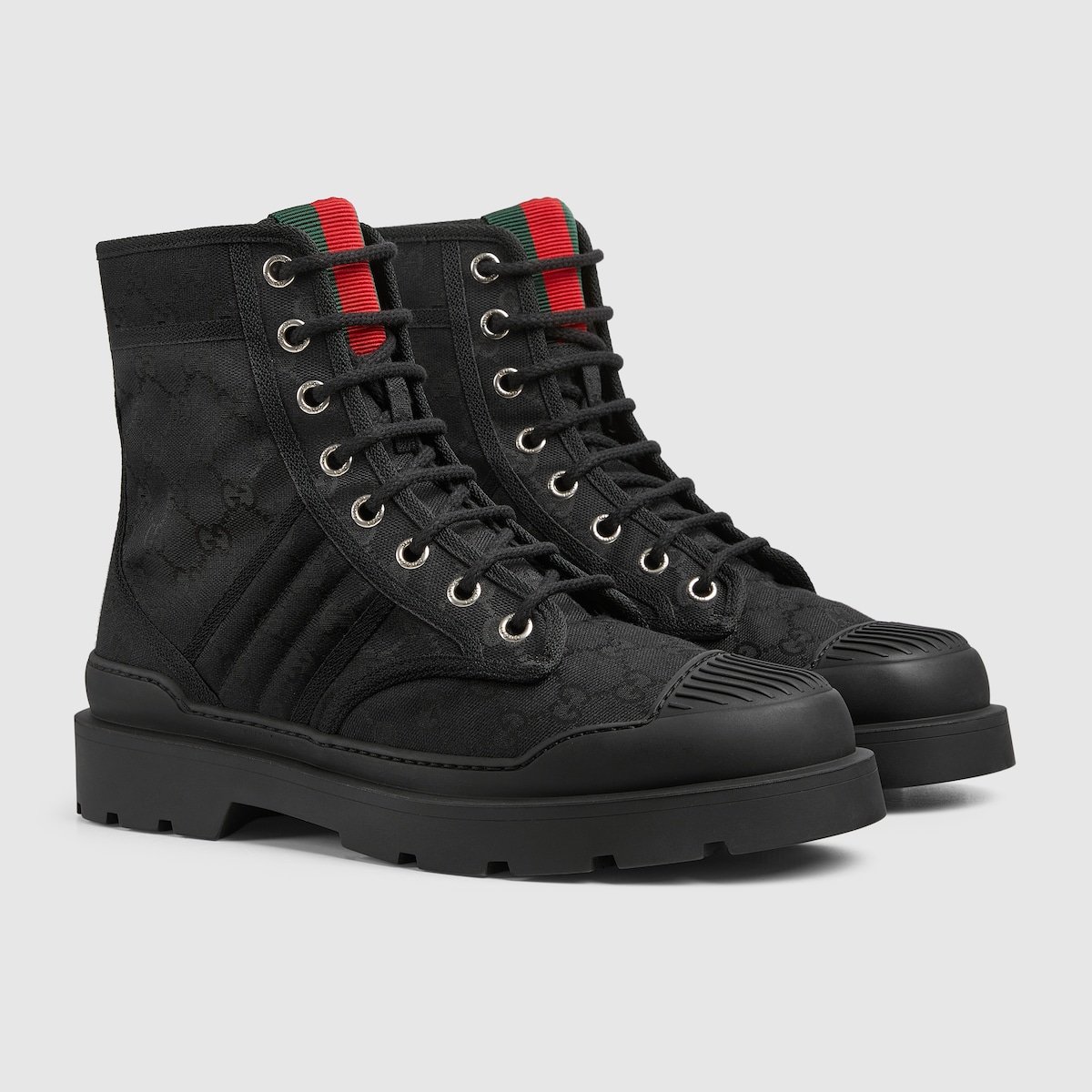 Botín con tribanda Web para hombre en lona negra con GG | GUCCI® ES