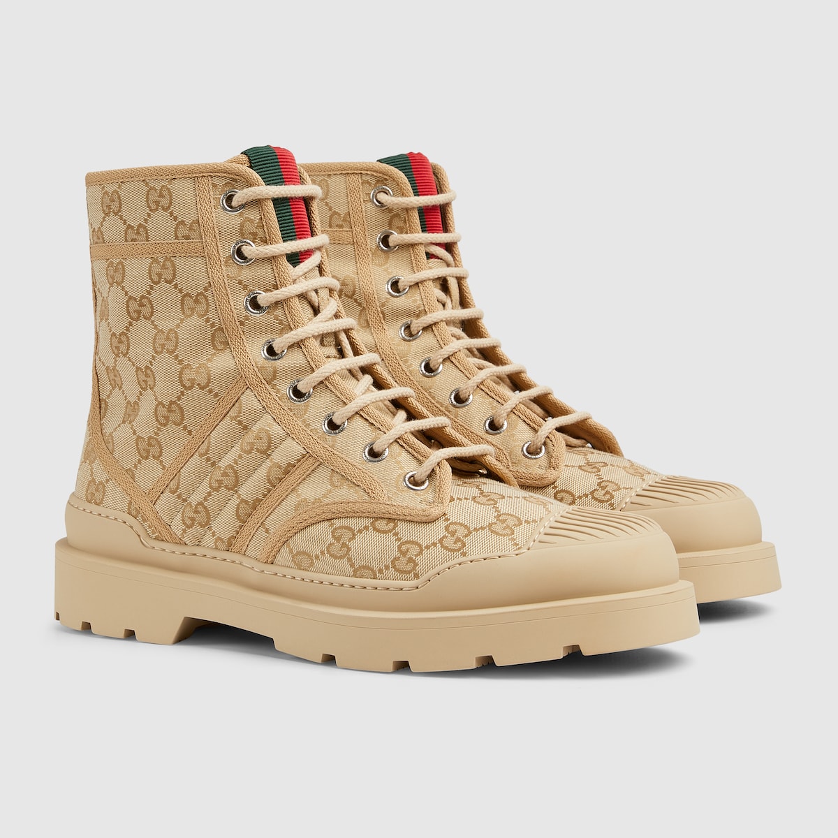 Men's lug-sole boot in beige GG canvas | GUCCI® CA