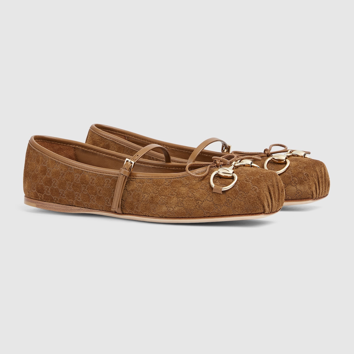 Women's Gucci Horsebit ballet flat in light brown mini GG suede | GUCCI® US