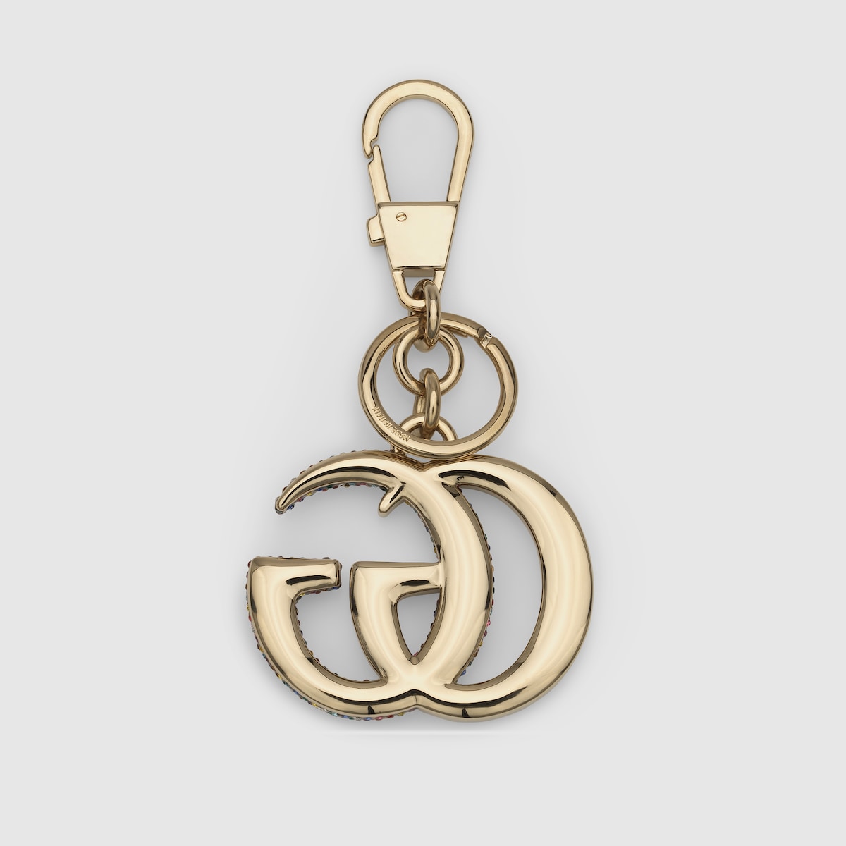 Crystal Double G keychain in light gold-toned metal | GUCCI® NZ
