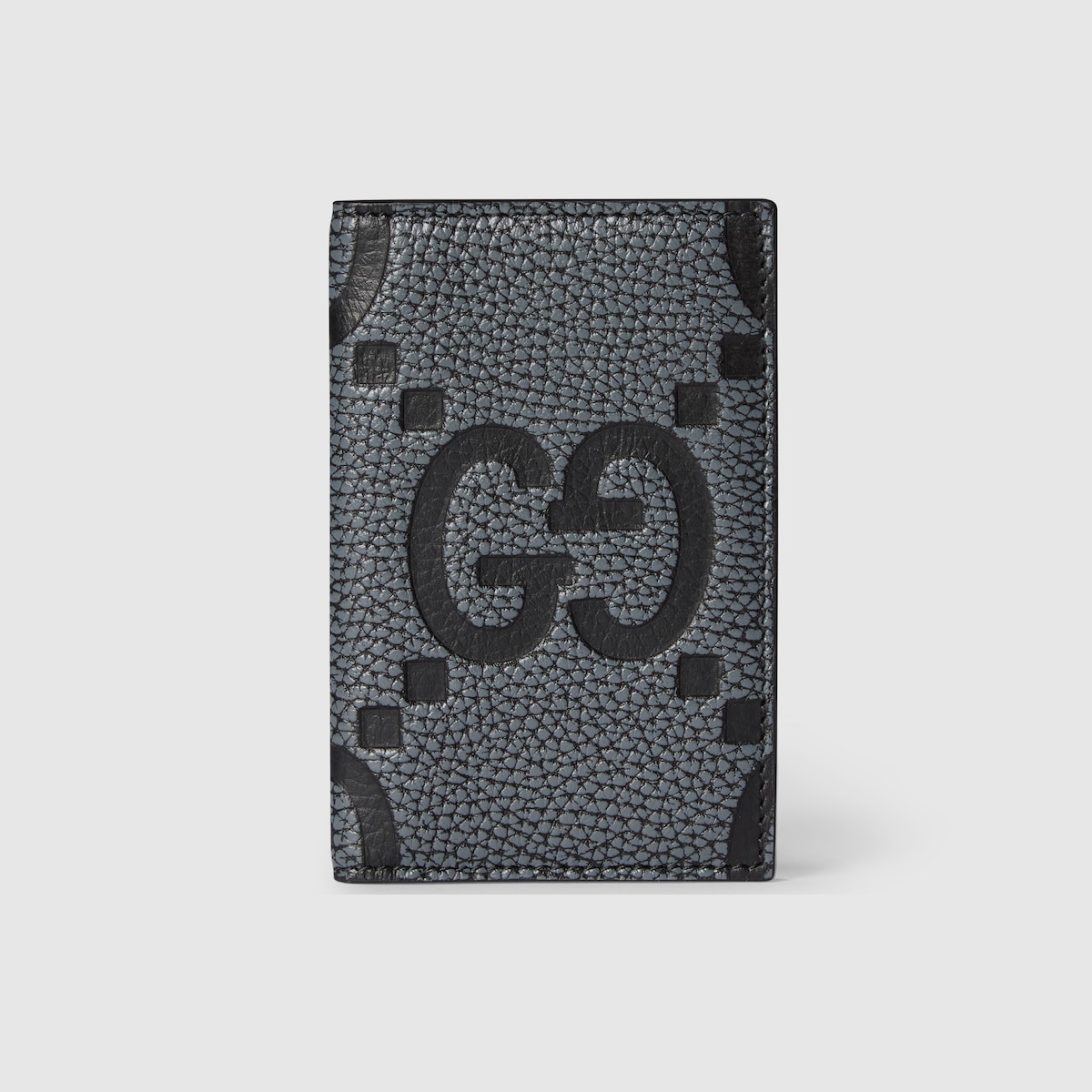 Tarjetero largo con GG jumbo en piel gris oscuro y negra | GUCCI® ES