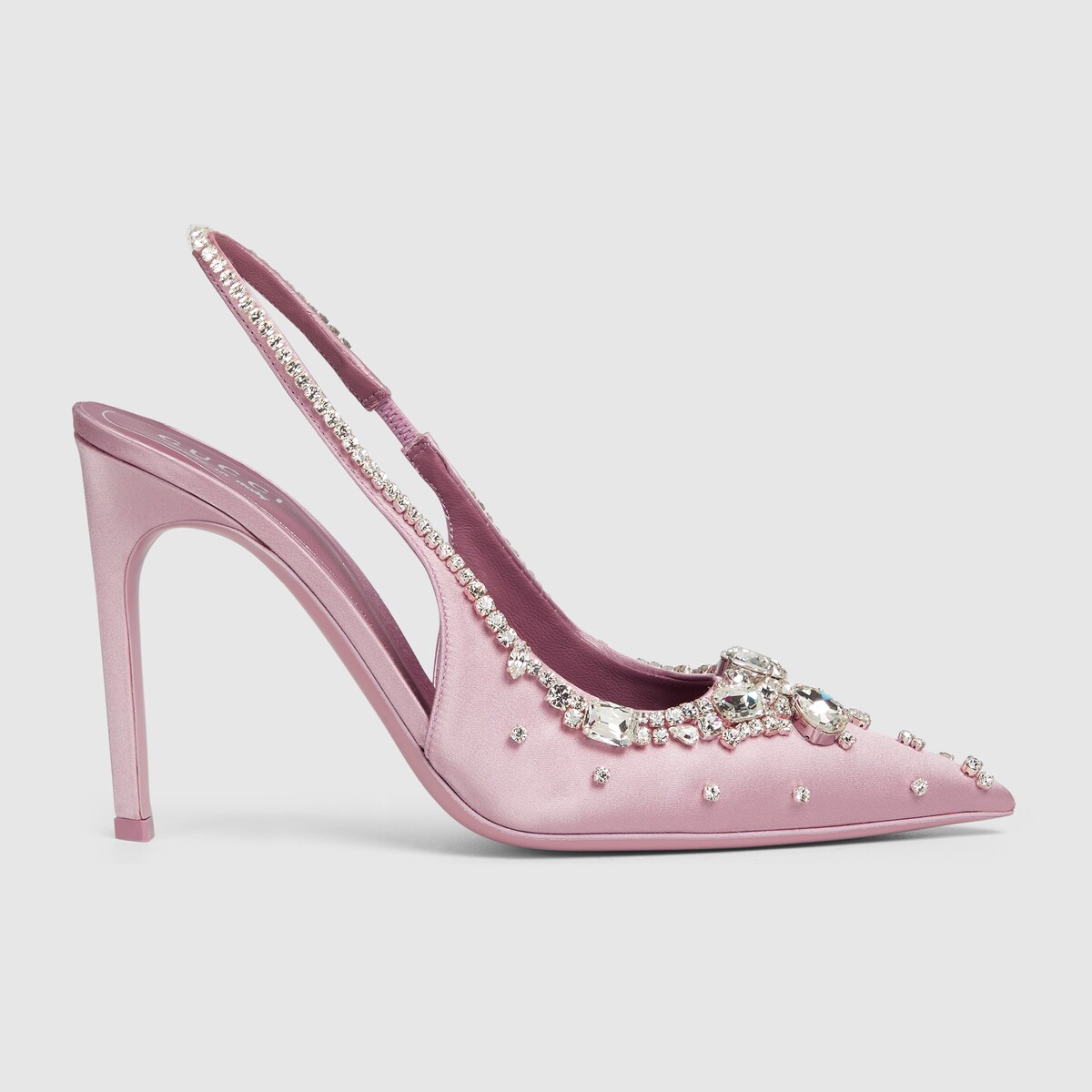 Escarpins avec cristaux pour femme en tissu satiné rose clair | GUCCI® FR