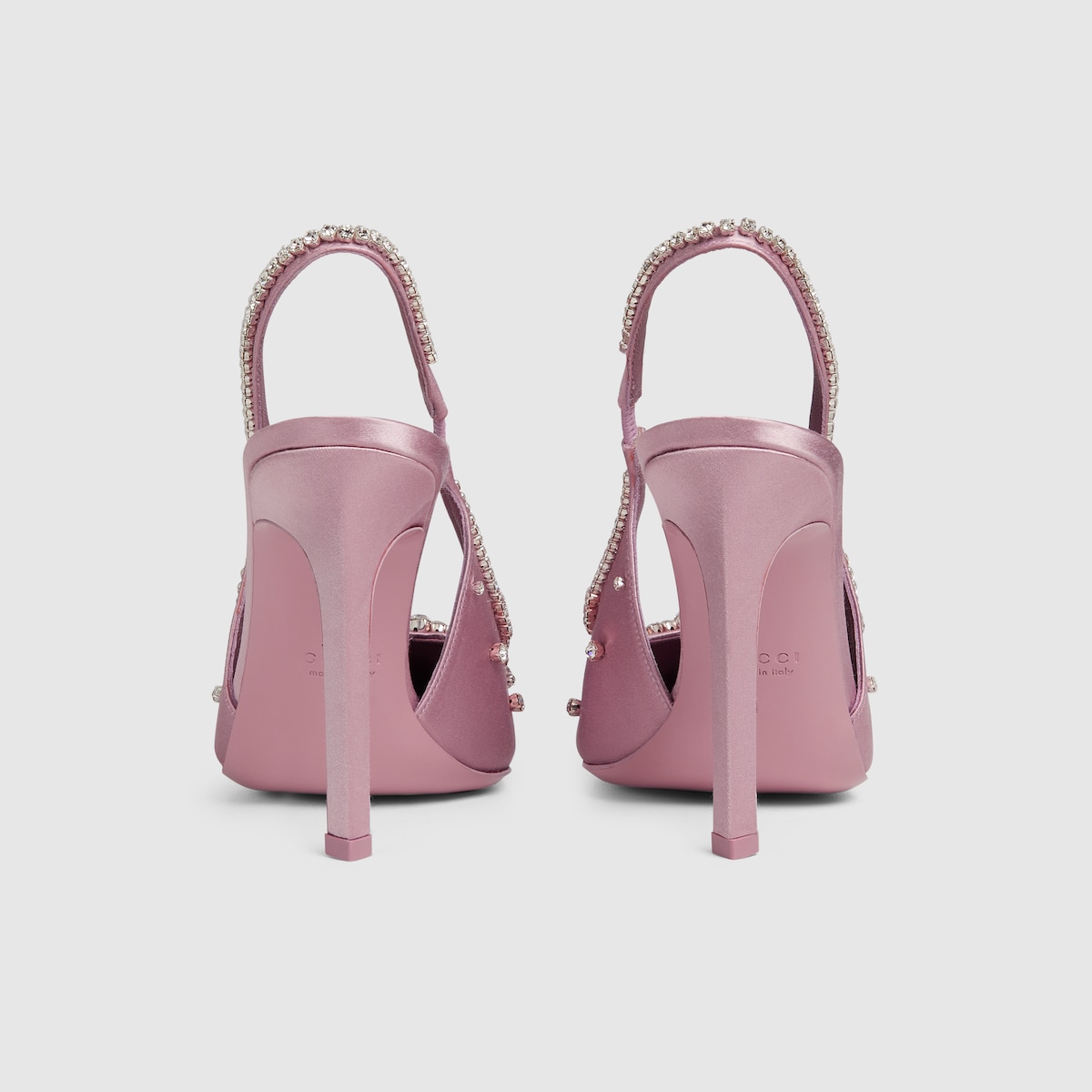 Escarpins avec cristaux pour femme en tissu satiné rose clair | GUCCI® FR