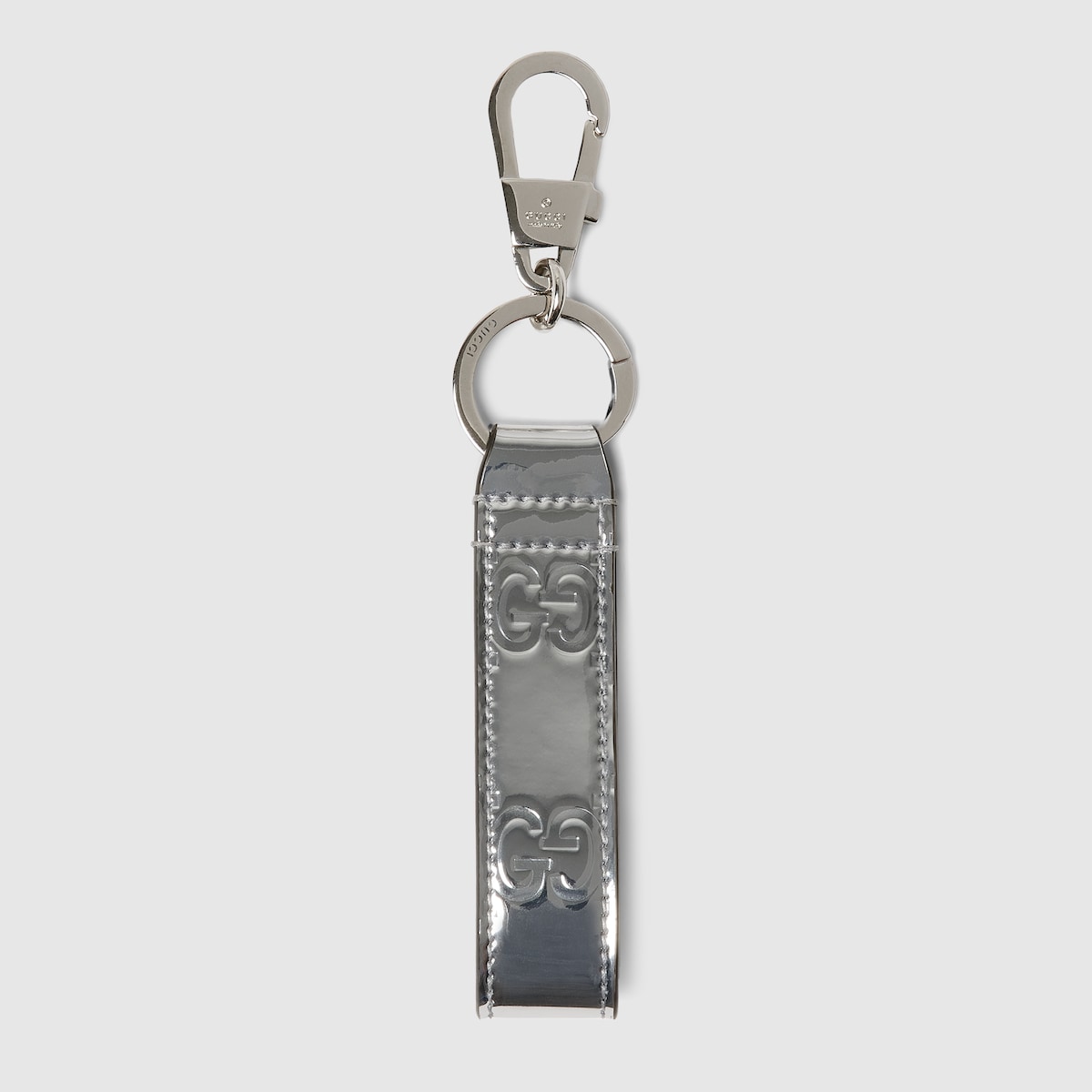 Keychain with GG in metallic silver fabric | GUCCI® BE