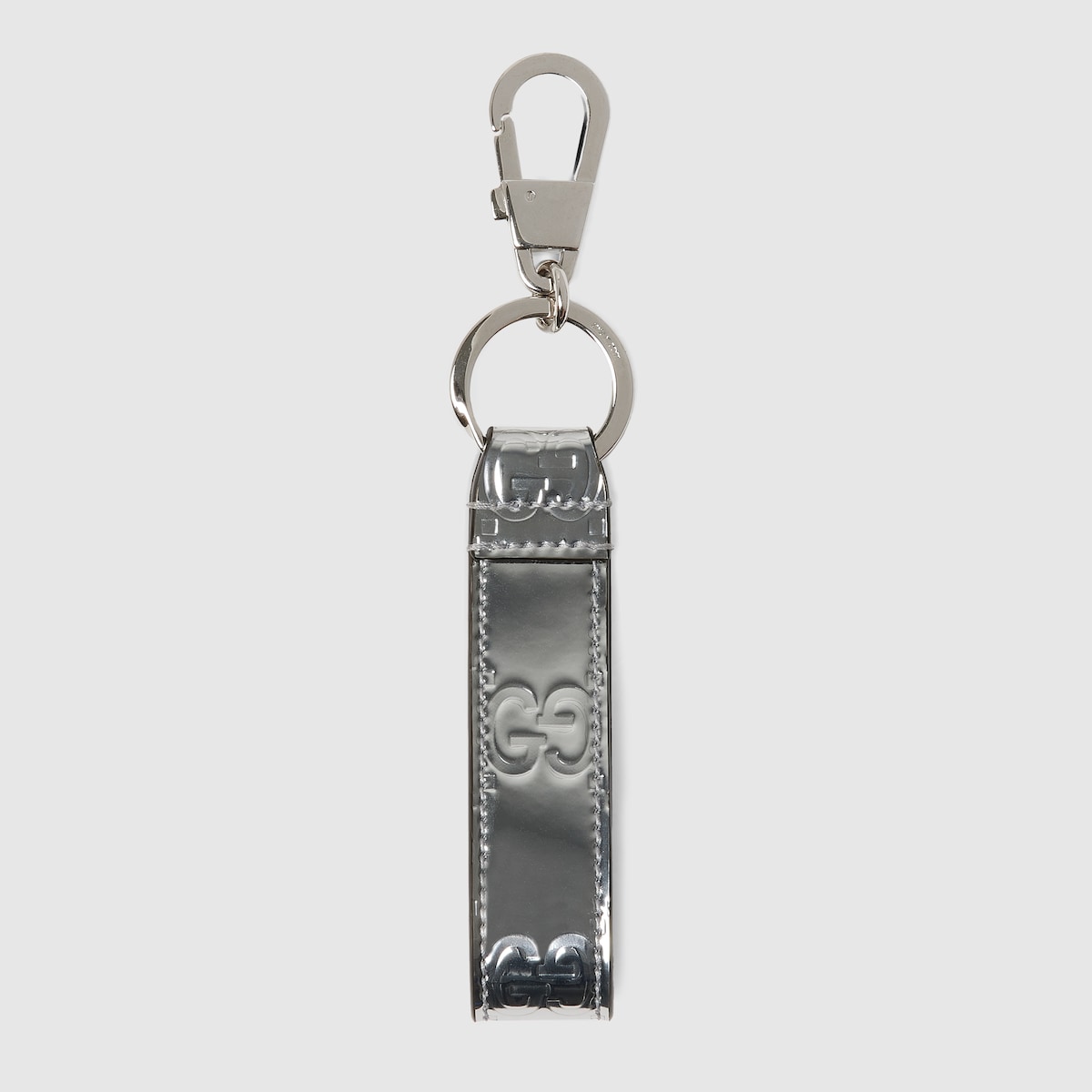 Keychain with GG in metallic silver fabric | GUCCI® BE