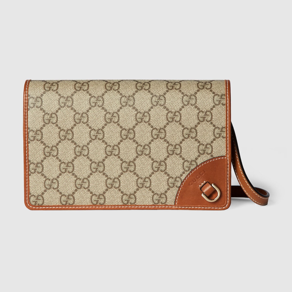 GG Emblem super mini shoulder bag in beige and dark brown canvas ...
