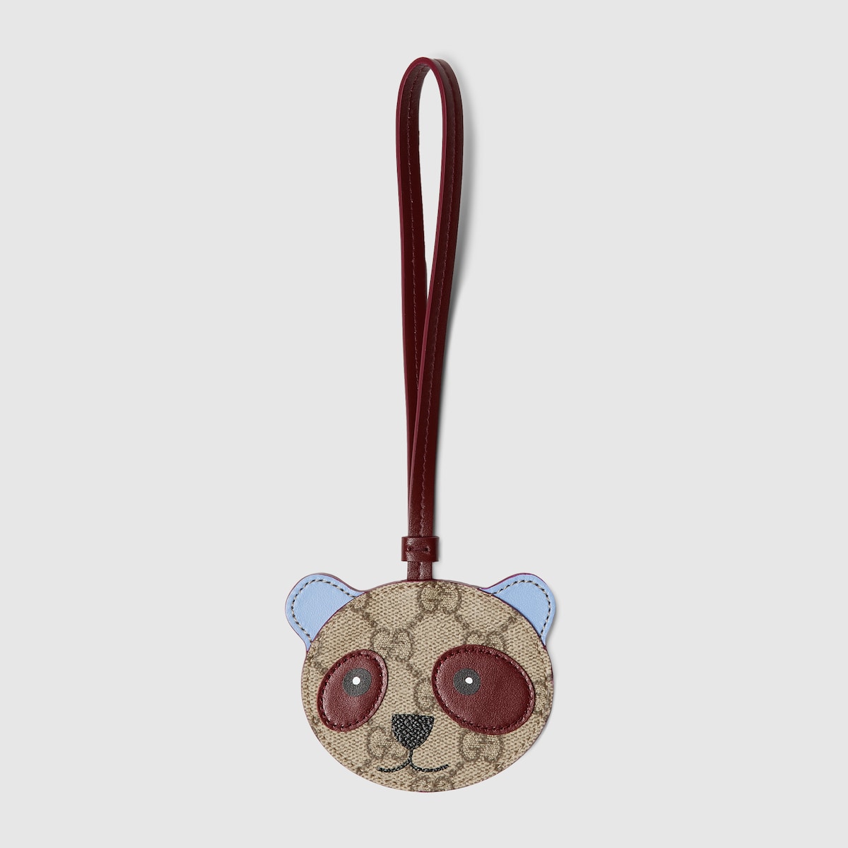 Panda-shaped bag charm in beige and dark brown canvas | GUCCI® NO