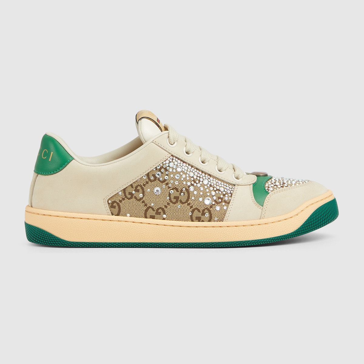 Women's GG crystal Screener sneaker in ivory leather | GUCCI® NZ