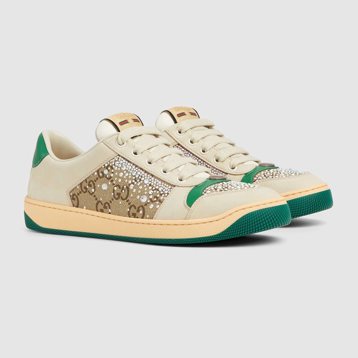Women's GG crystal Screener sneaker in ivory leather | GUCCI® US