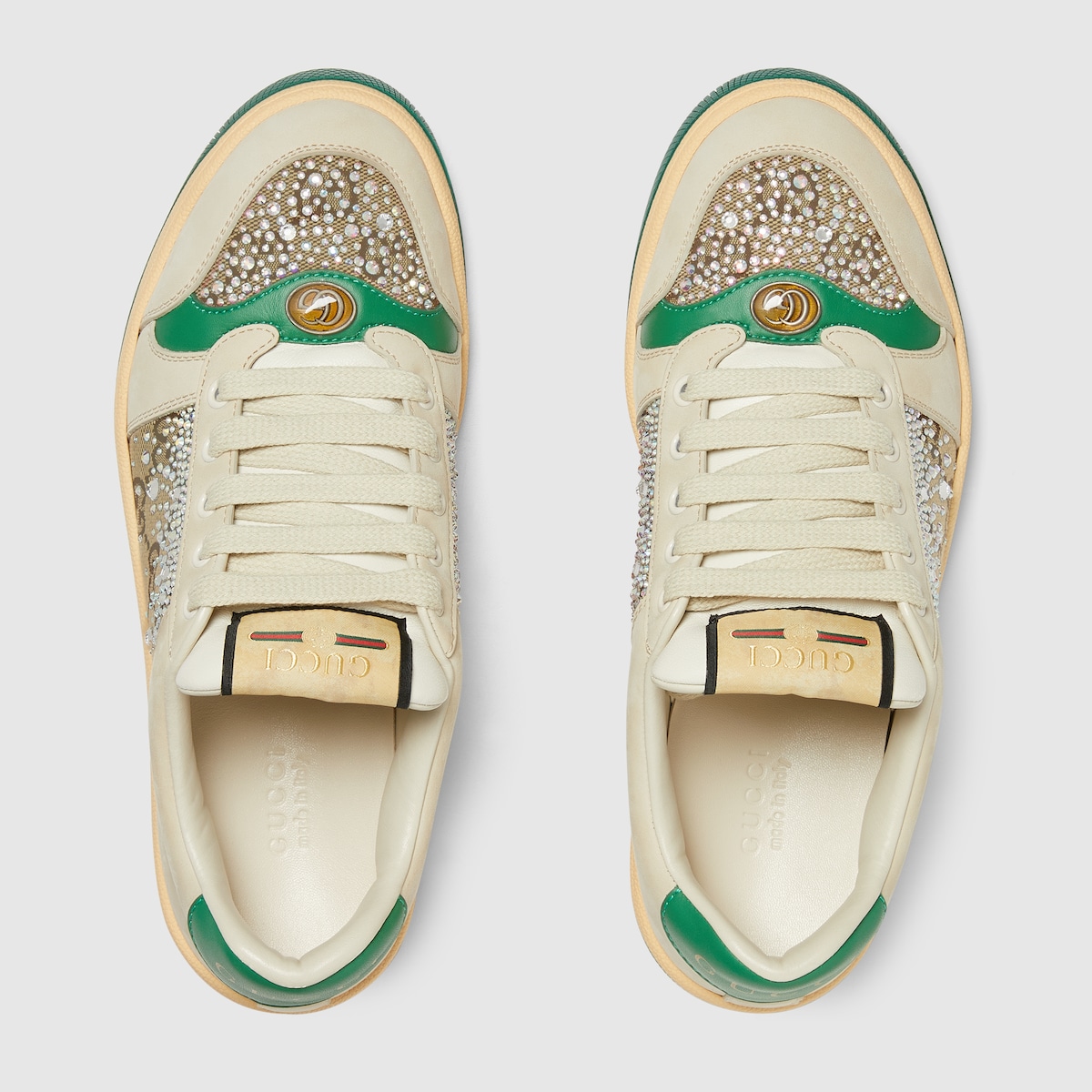 Zapatilla Screener GG con cristales de mujer en piel marfil | GUCCI® ES