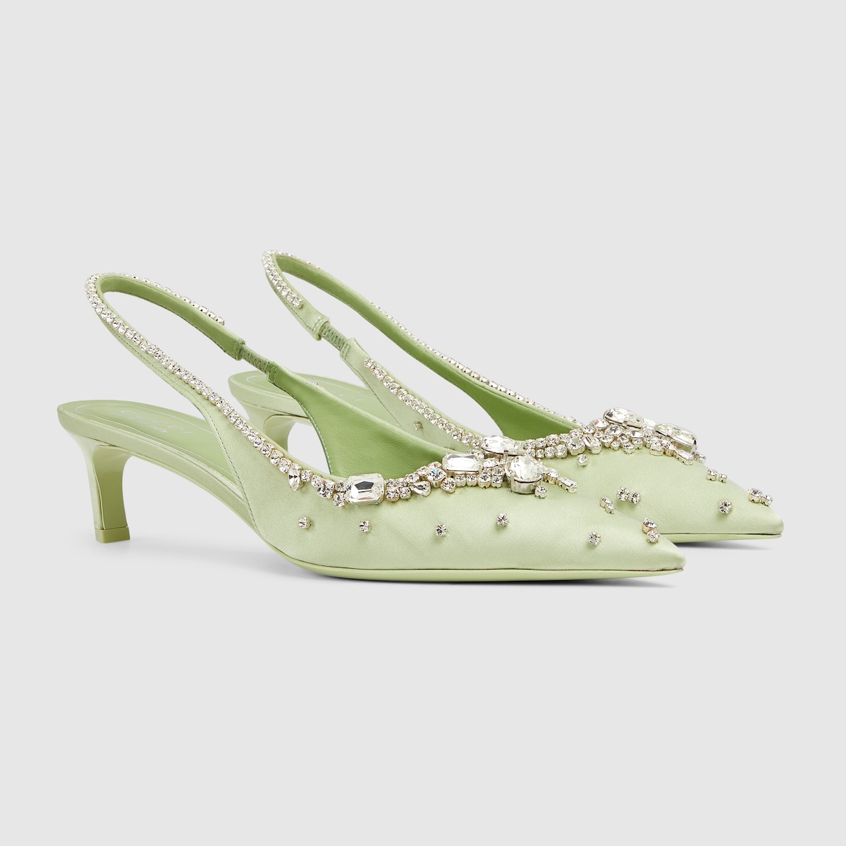 Escarpins avec cristaux pour femme en satin vert clair | GUCCI® FR
