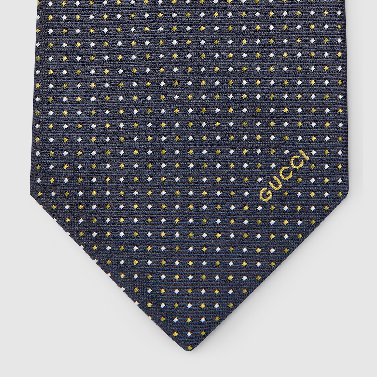 Silk jacquard tie in dark blue and yellow | GUCCI® US