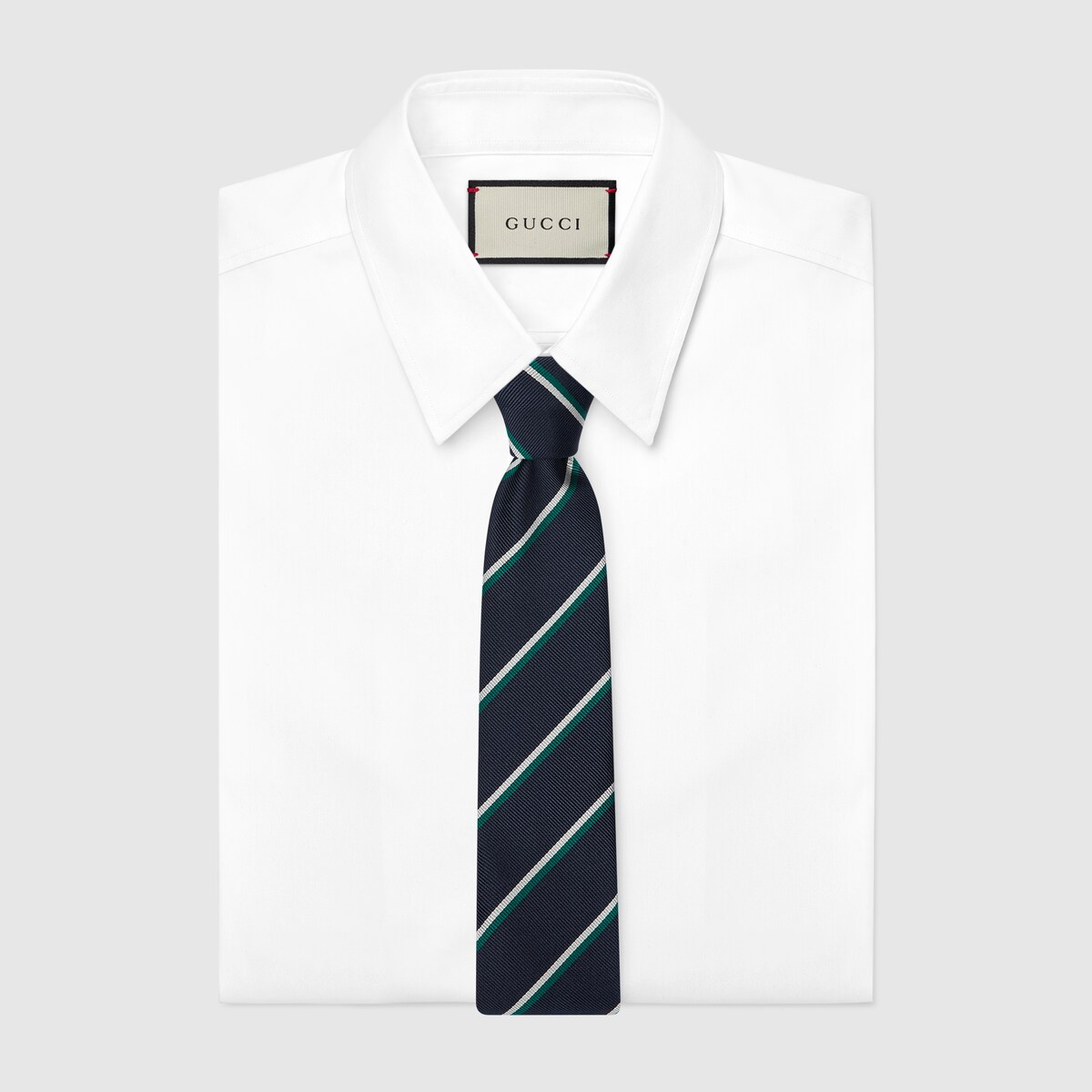 Embroidered silk jacquard tie in dark blue, green and white | GUCCI® CA