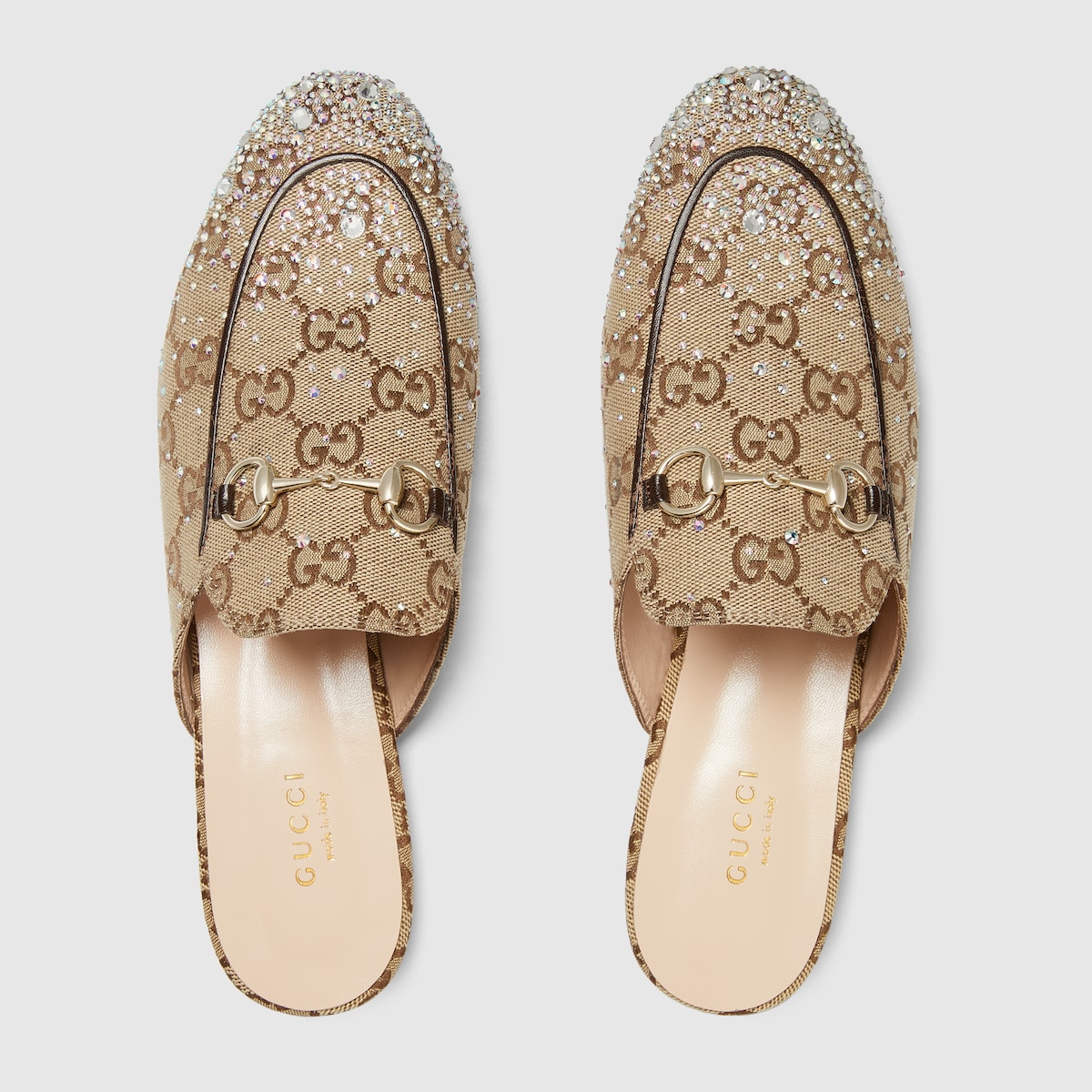 Women's Princetown slipper with crystal Horsebit in beige and dark ...