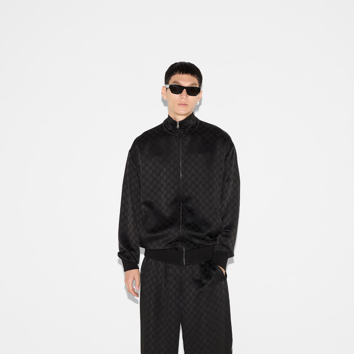 GG satin zip jacket in black | GUCCI® UK