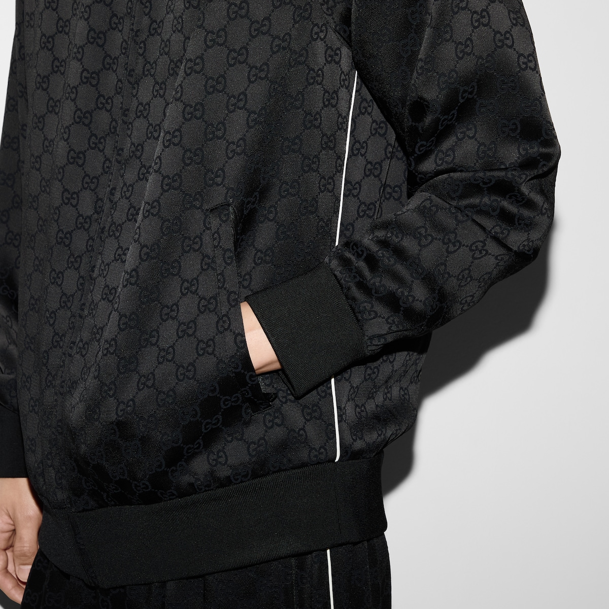 GG satin zip jacket in black | GUCCI® UK
