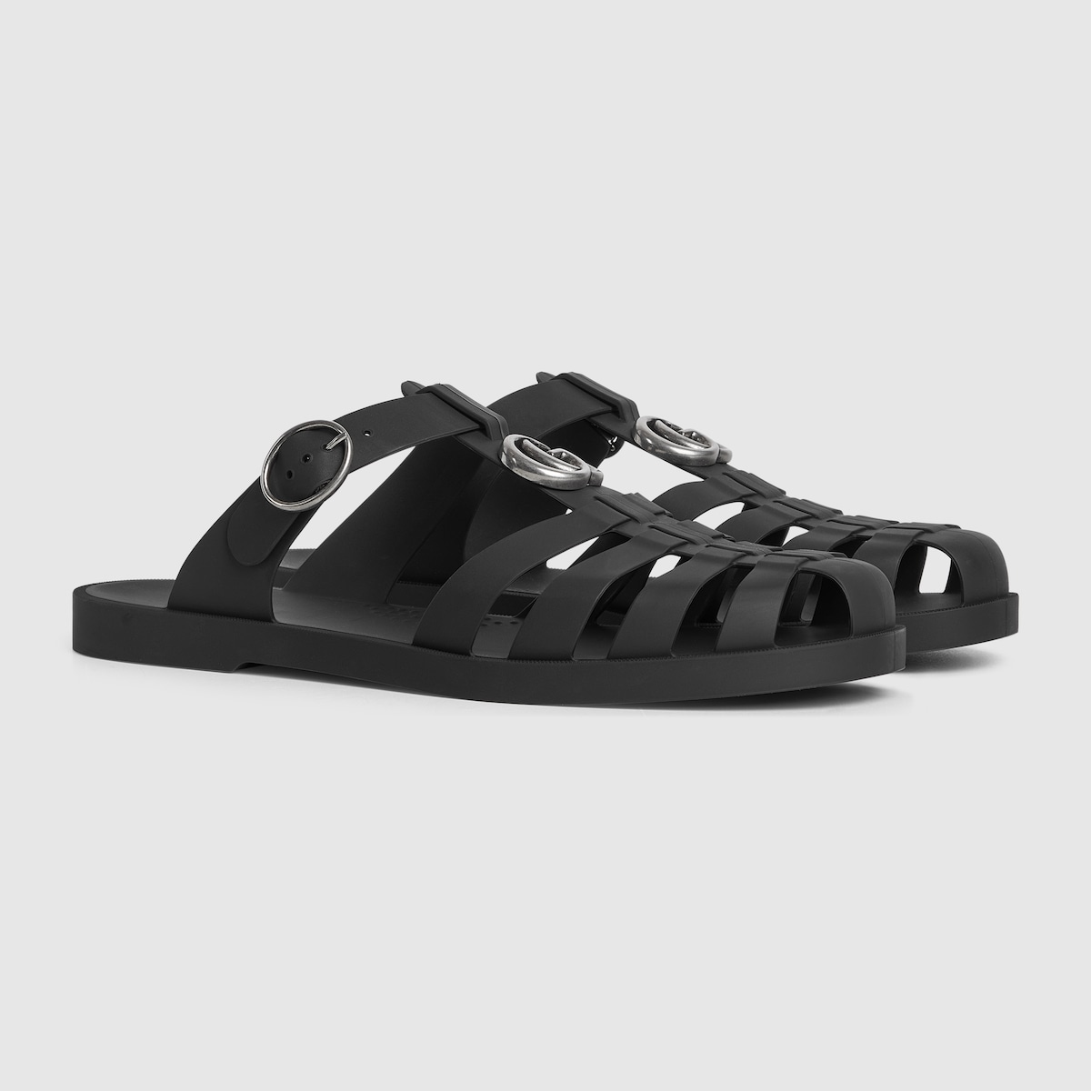 Sandales avec Double G pour homme en caoutchouc noir | GUCCI® FR