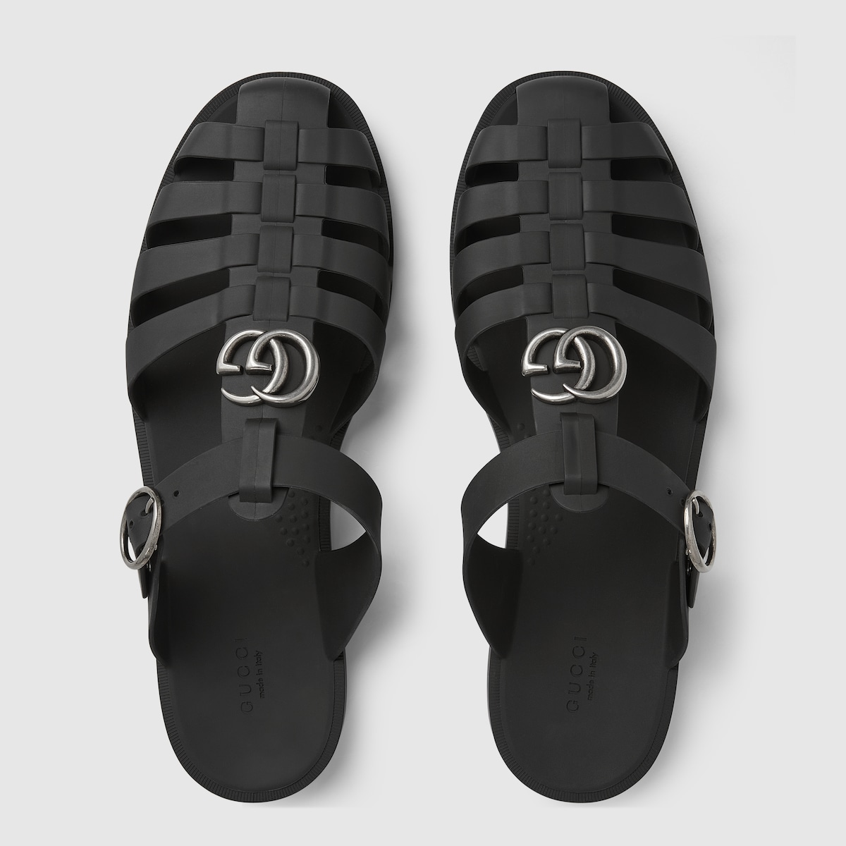 Sandales avec Double G pour homme en caoutchouc noir | GUCCI® FR