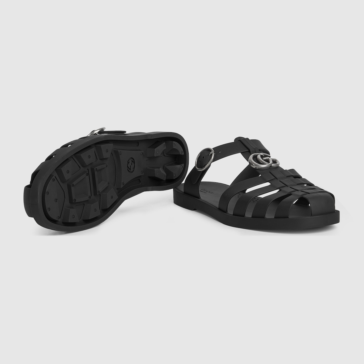Sandales avec Double G pour homme en caoutchouc noir | GUCCI® FR