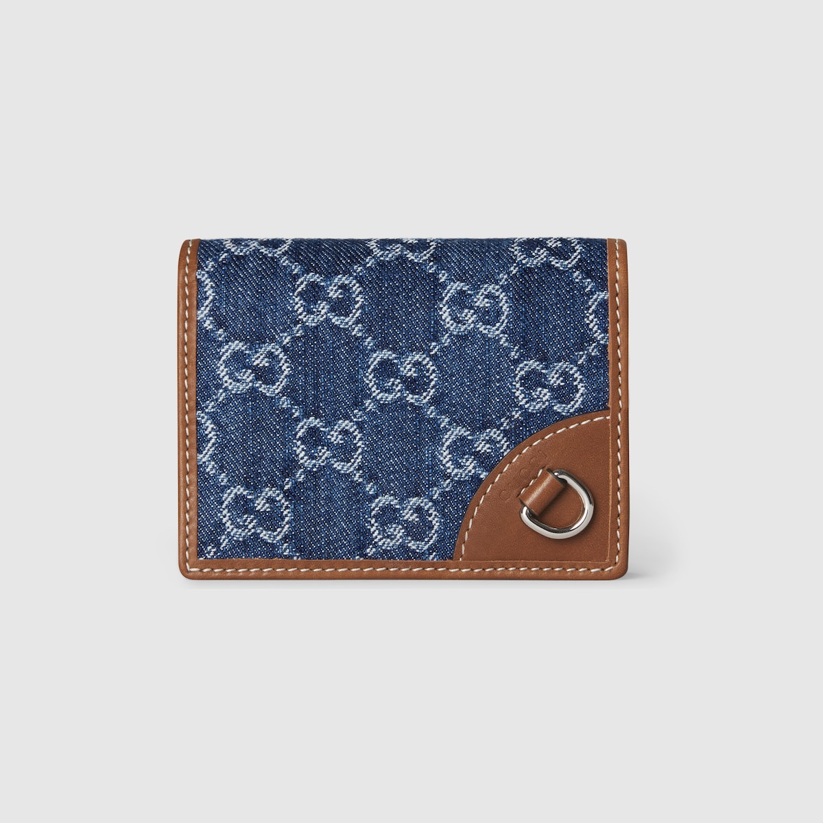 GG Emblem mini wallet in blue and ivory denim | GUCCI® MX