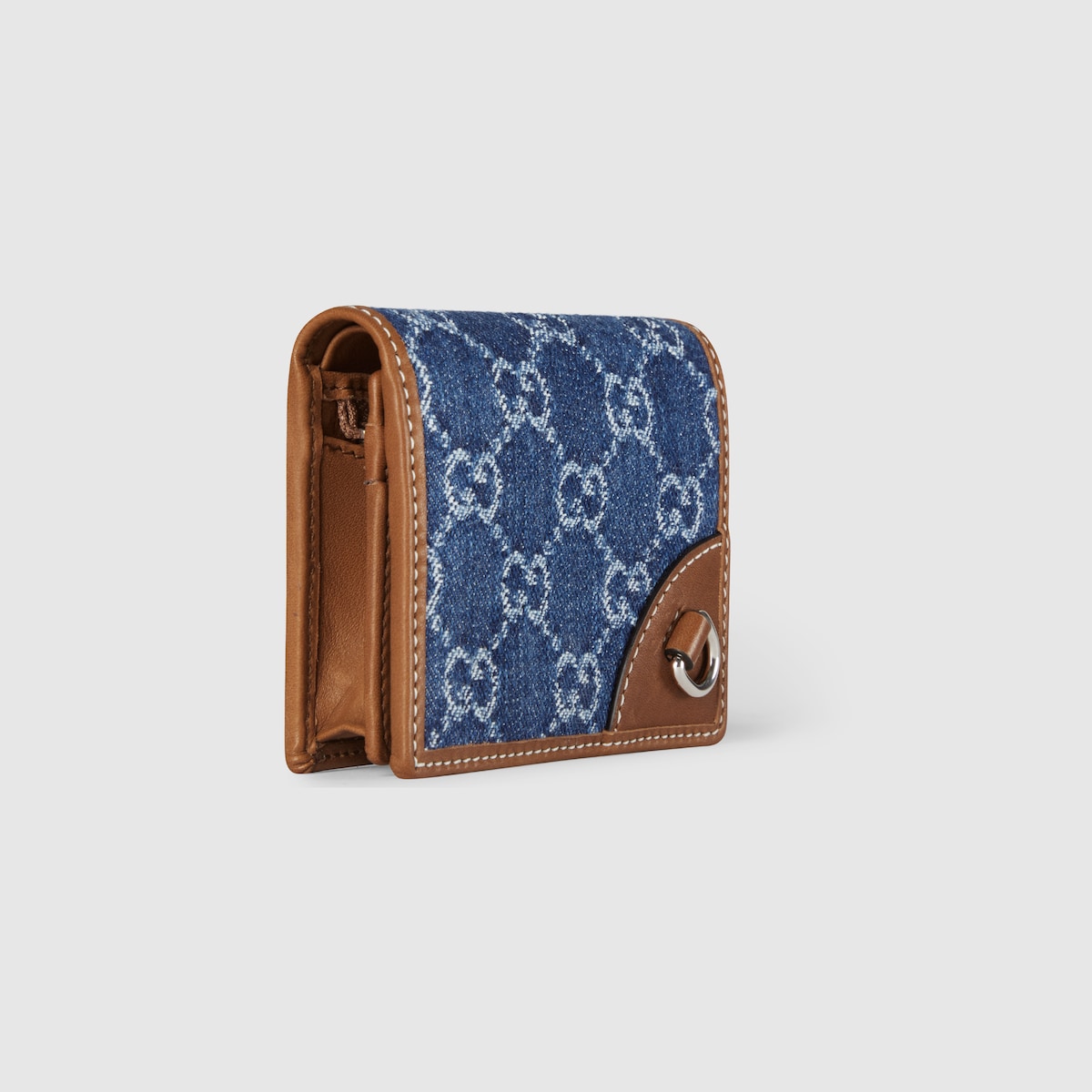 GG Emblem small wallet in blue and ivory denim | GUCCI® MX