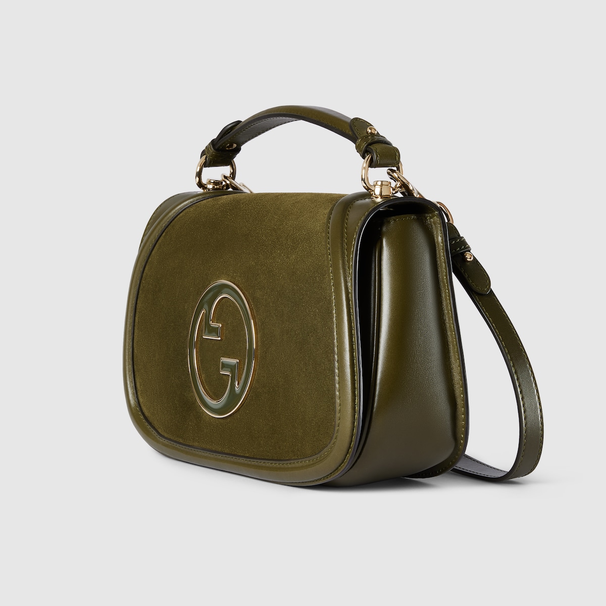Gucci Blondie medium top handle bag in dark green suede | GUCCI® UK