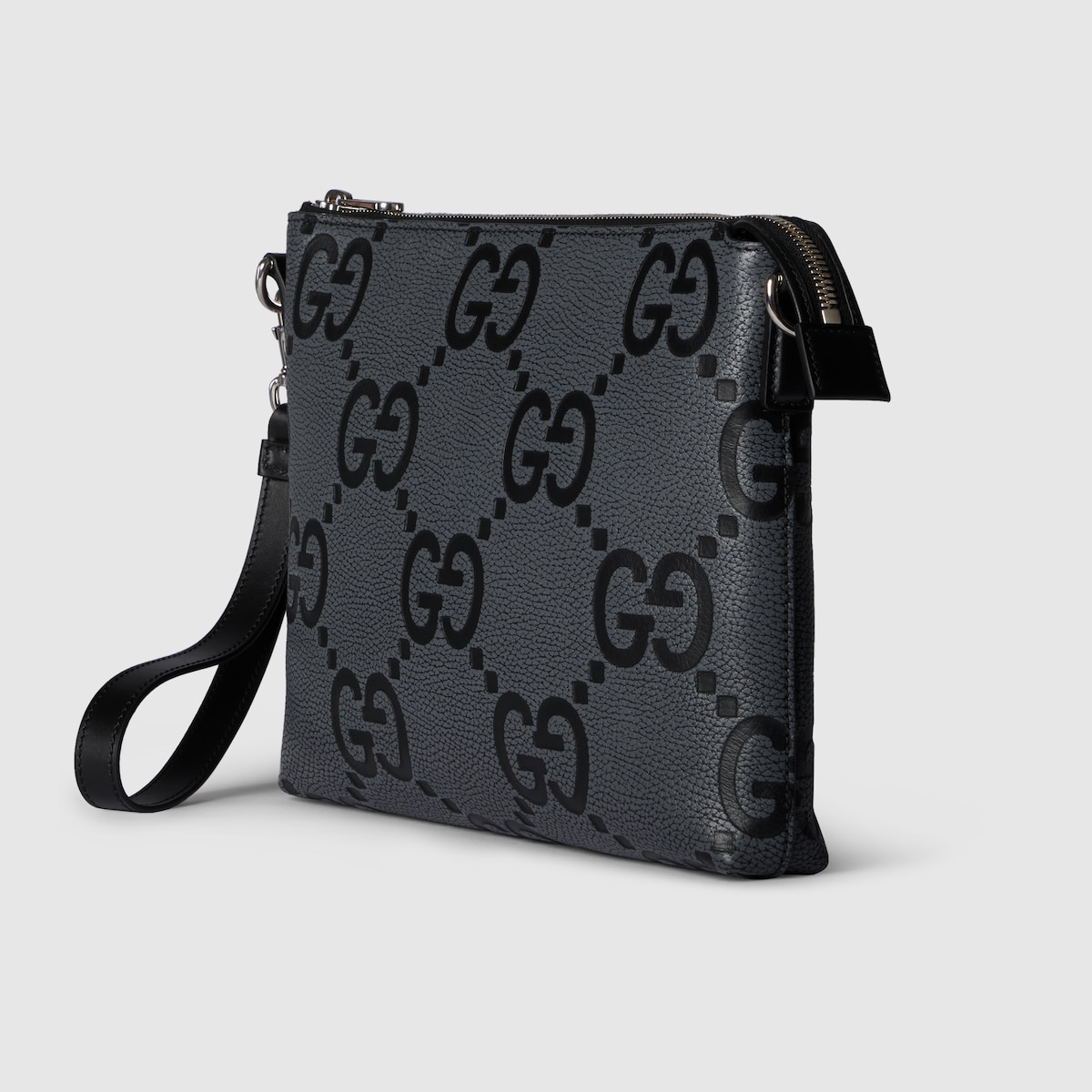 Medium jumbo GG messenger bag in grey and black GG leather | GUCCI® NZ