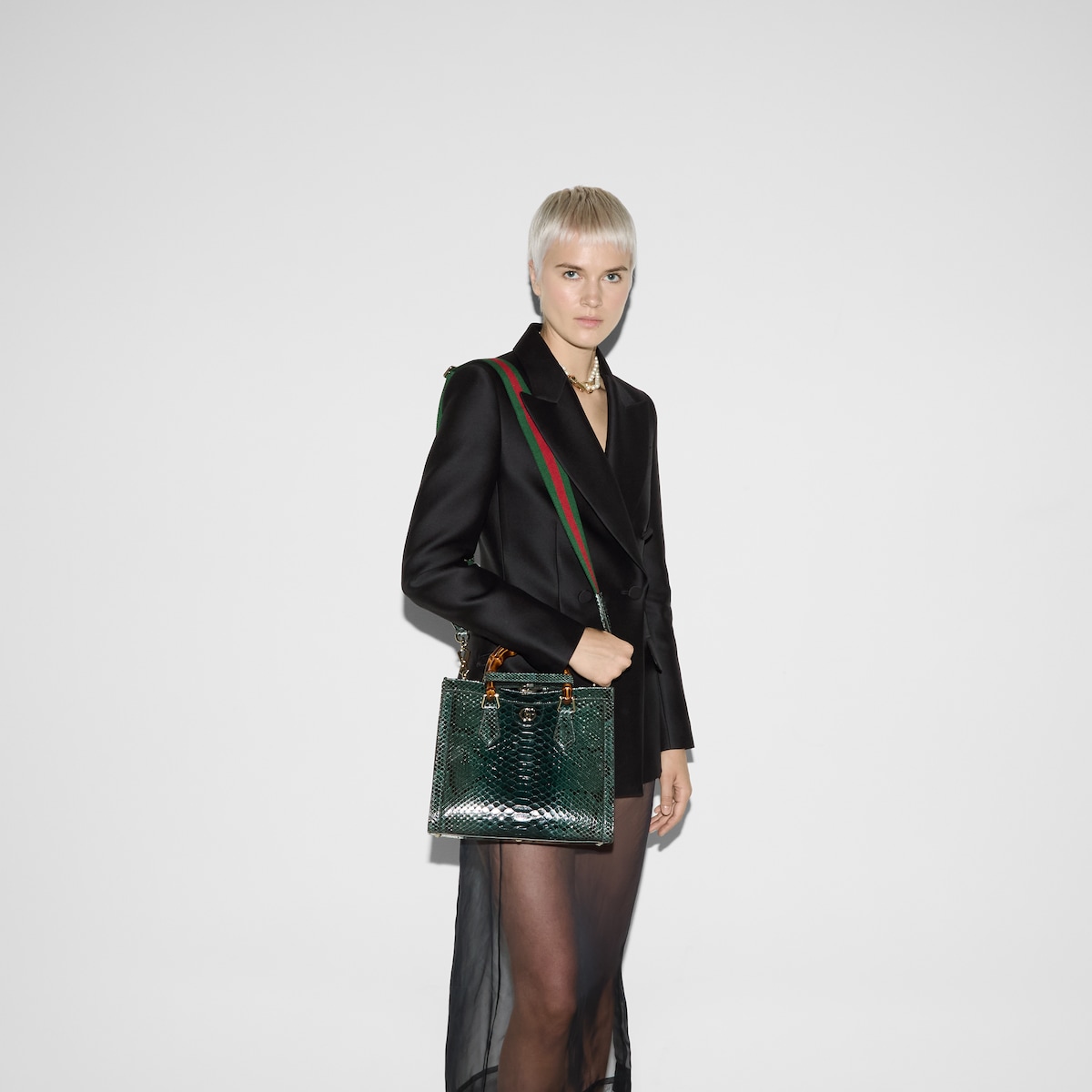 Gucci Diana small python tote bag in gradient dark green | GUCCI® NO