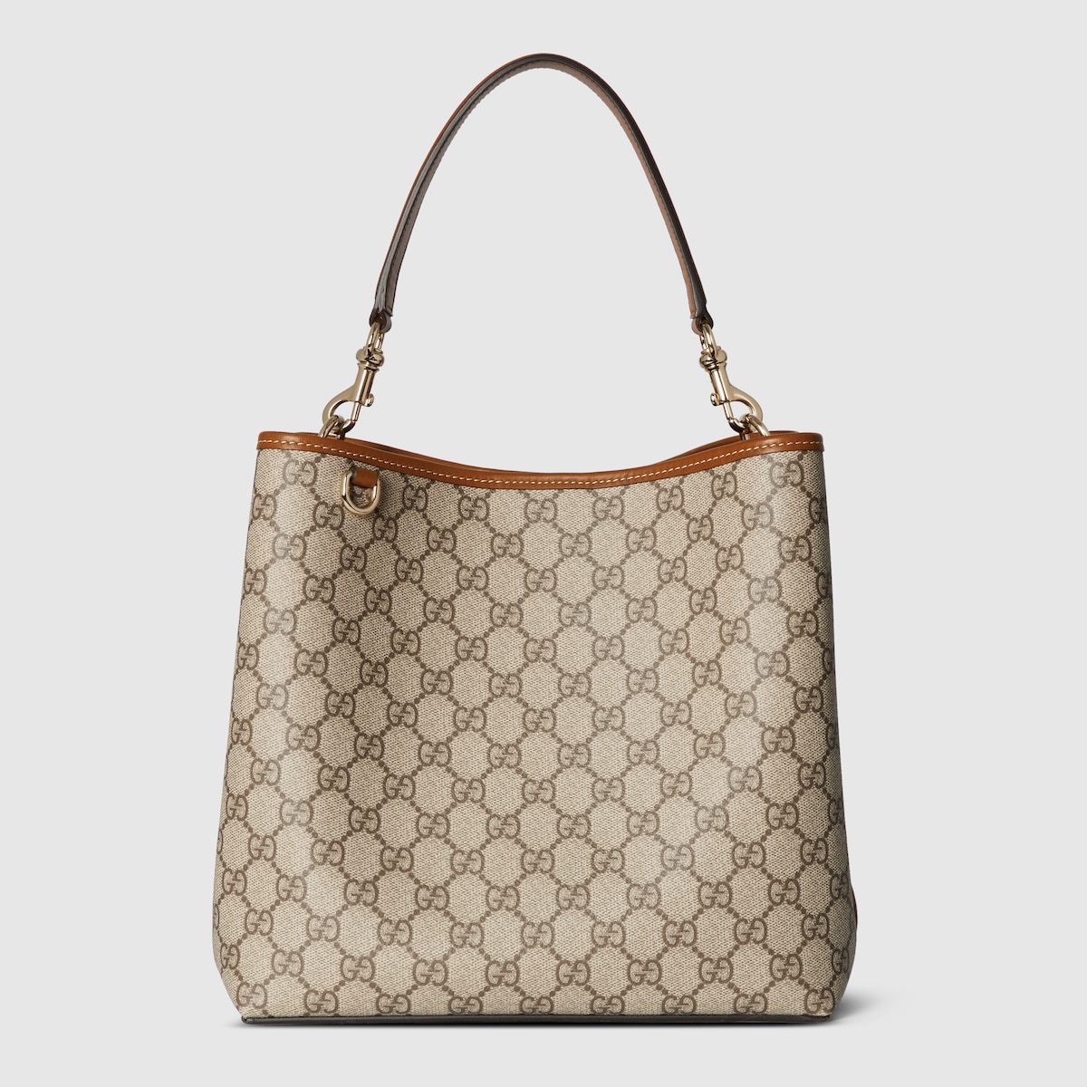 GG Emblem medium bucket bag in beige and dark brown fabric | GUCCI® GR
