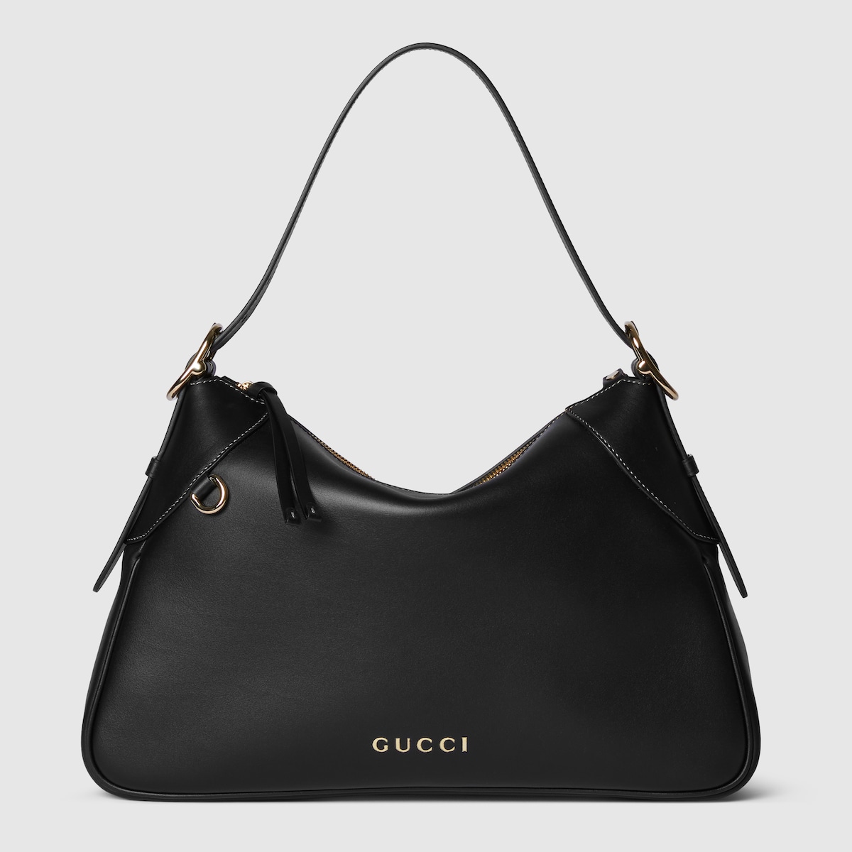 GG Emblem large shoulder bag in black leather | GUCCI® SE